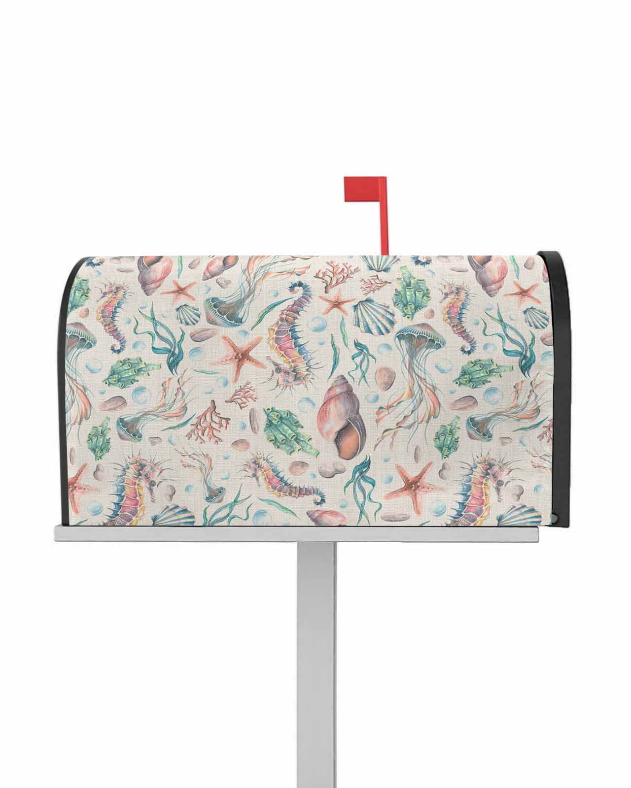 Mailbox Cover Magnetic Summer Seahorse Watercolor Marine Organism Linen ...
