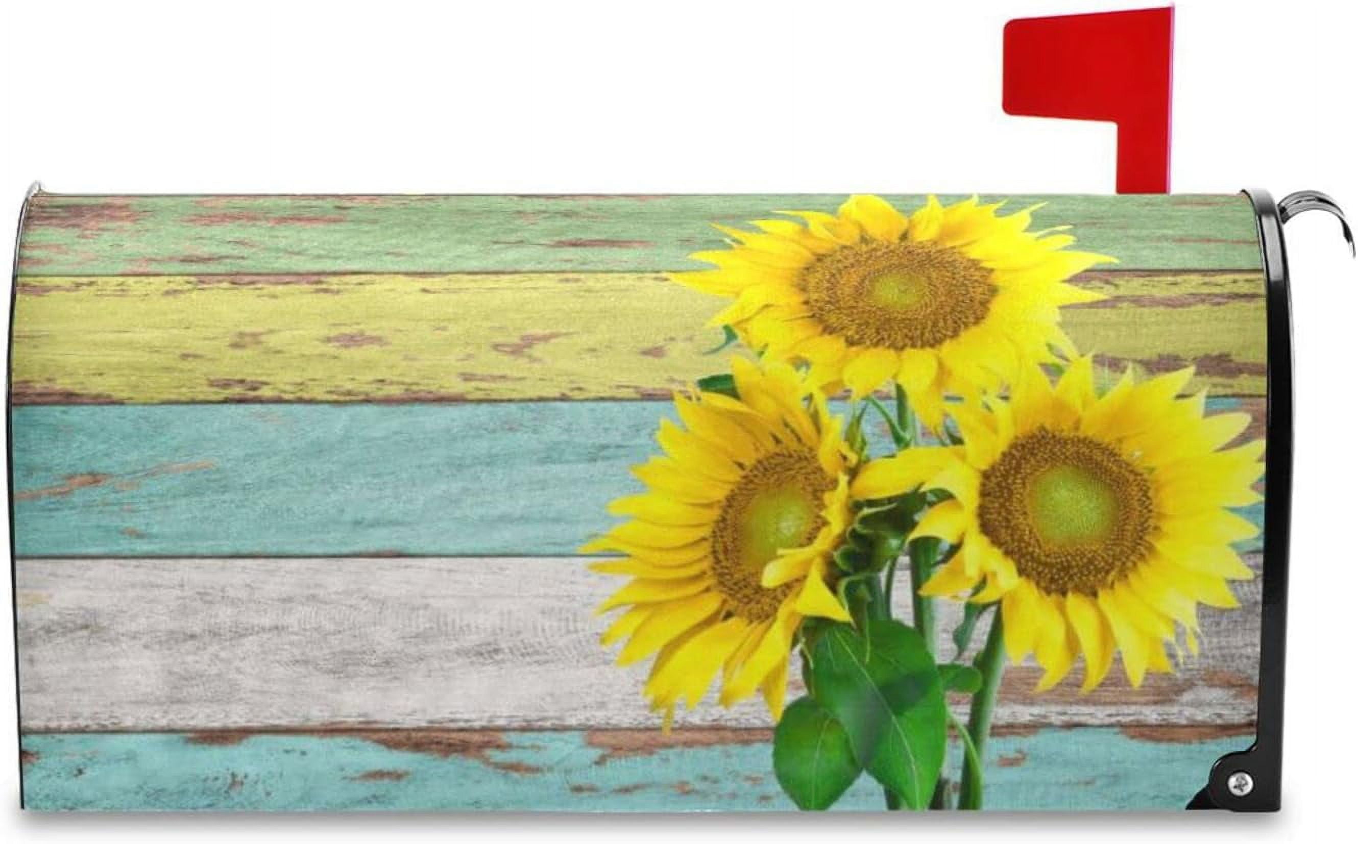 Mailbox Cover Magnetic Sunflower Wood Grain Mail Wraps Cover Magnetic ...