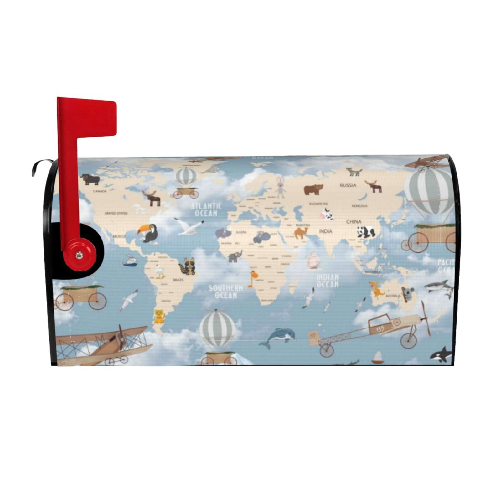 Mailbox Covers, Animals Travel World Map Welcome Cute Mailbox Cover ...