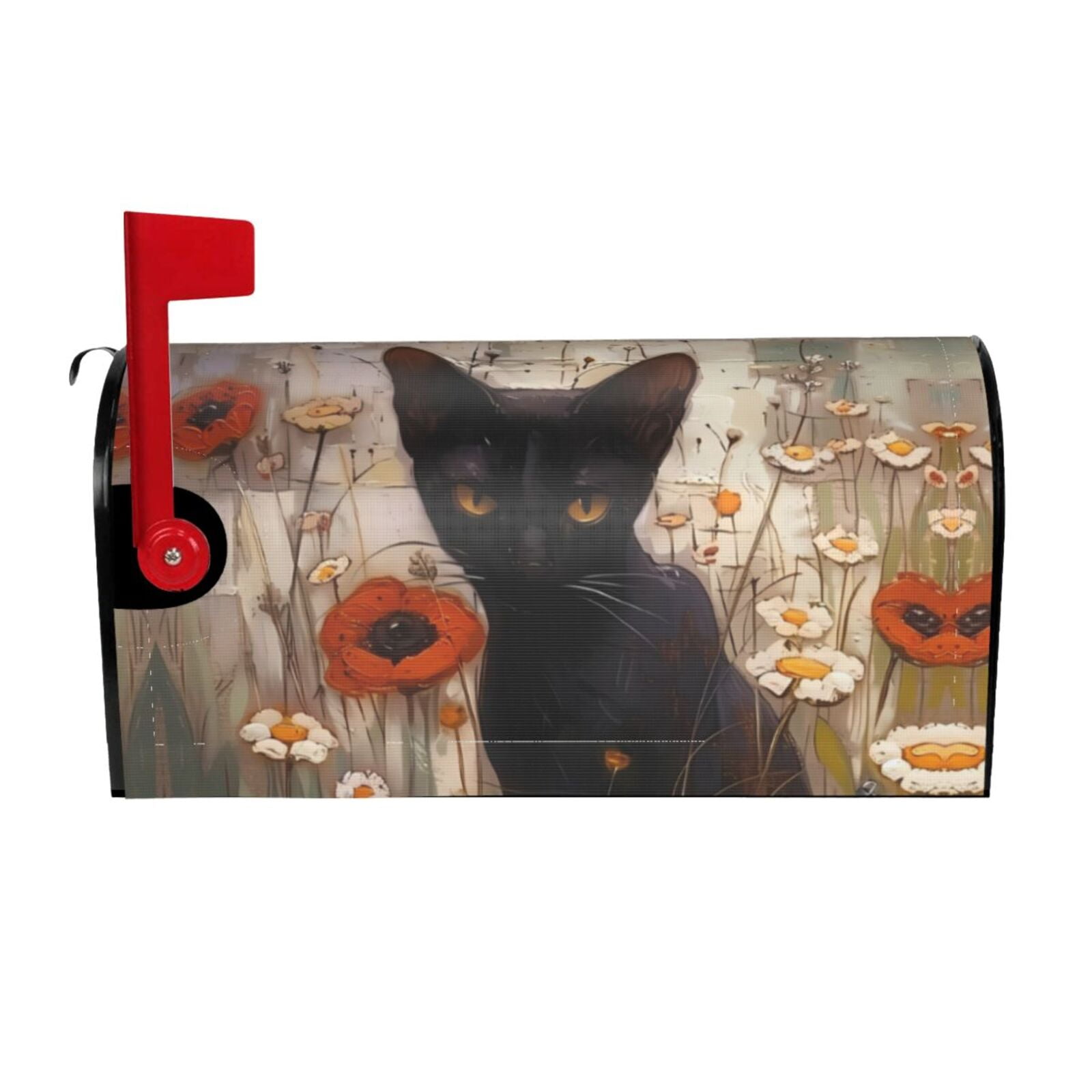 Mailbox Covers, Black Cat in Wildflowers Welcome Cute Mailbox Cover ...