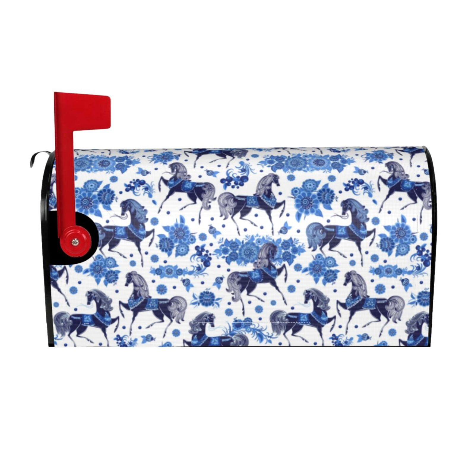 Mailbox Covers, Classic Cool Horse Flower Blue Welcome Cute Mailbox ...