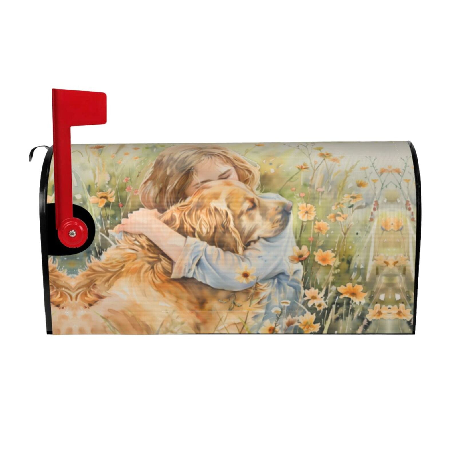 Mailbox Covers, Girl Hugging Dog Flowers Mailbox Cover Magnetic Extra ...