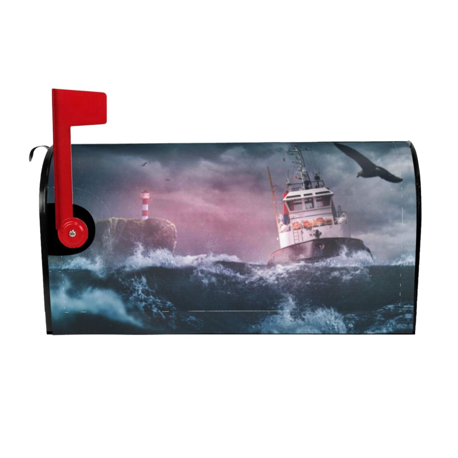 Mailbox Covers Magnetic Standard Size - Boat Lighthouse Storm Waves ...