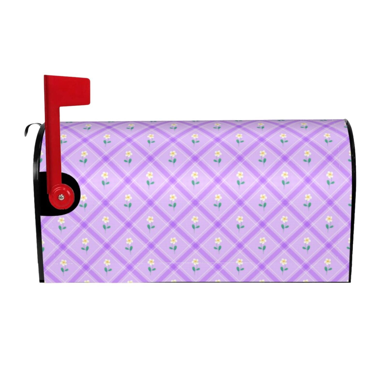 Mailbox Covers Magnetic Standard Size - Cute Frangipani Lilac Checkered ...