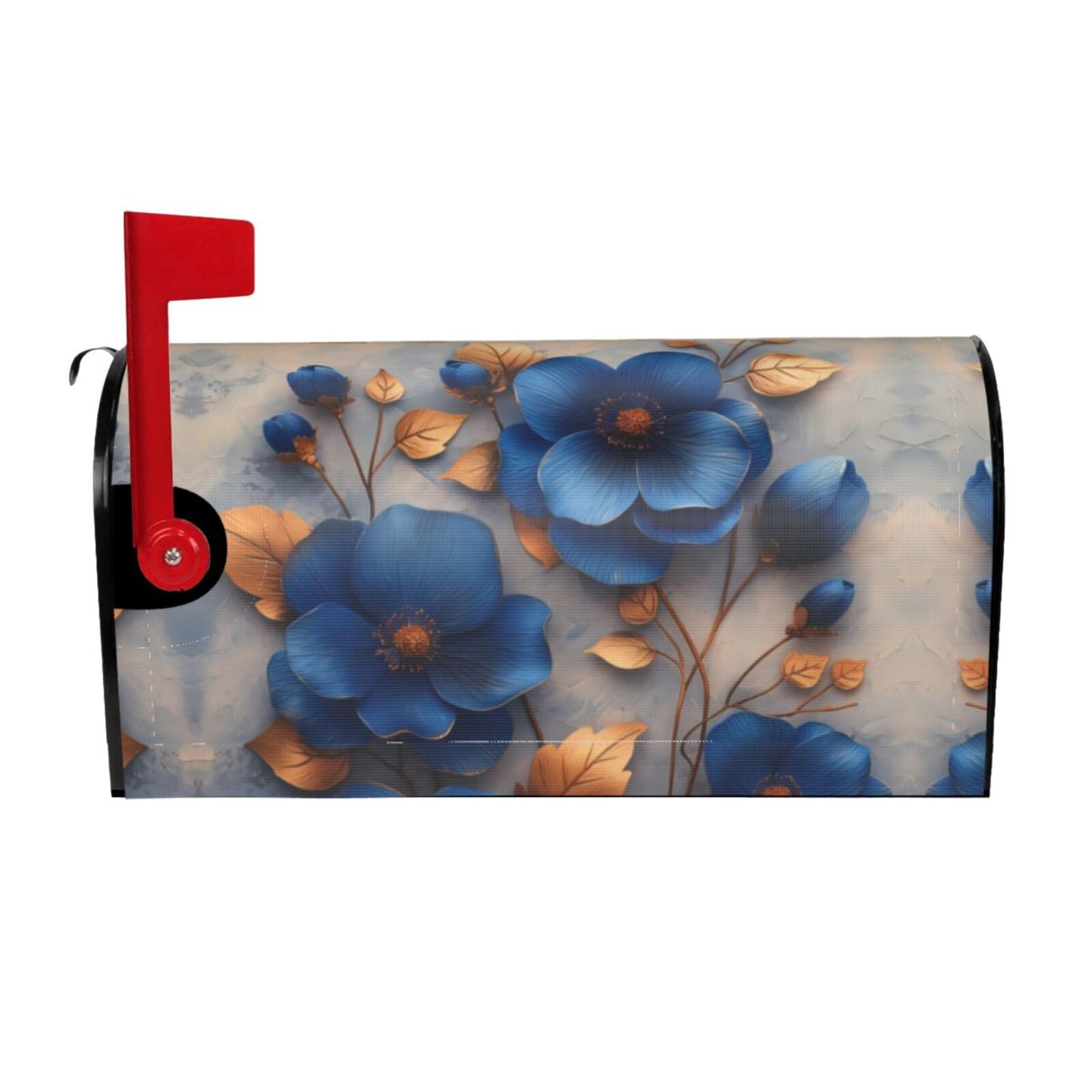 Mailbox Covers Magnetic Standard Size - Elegant Blue Gold Blooms ...