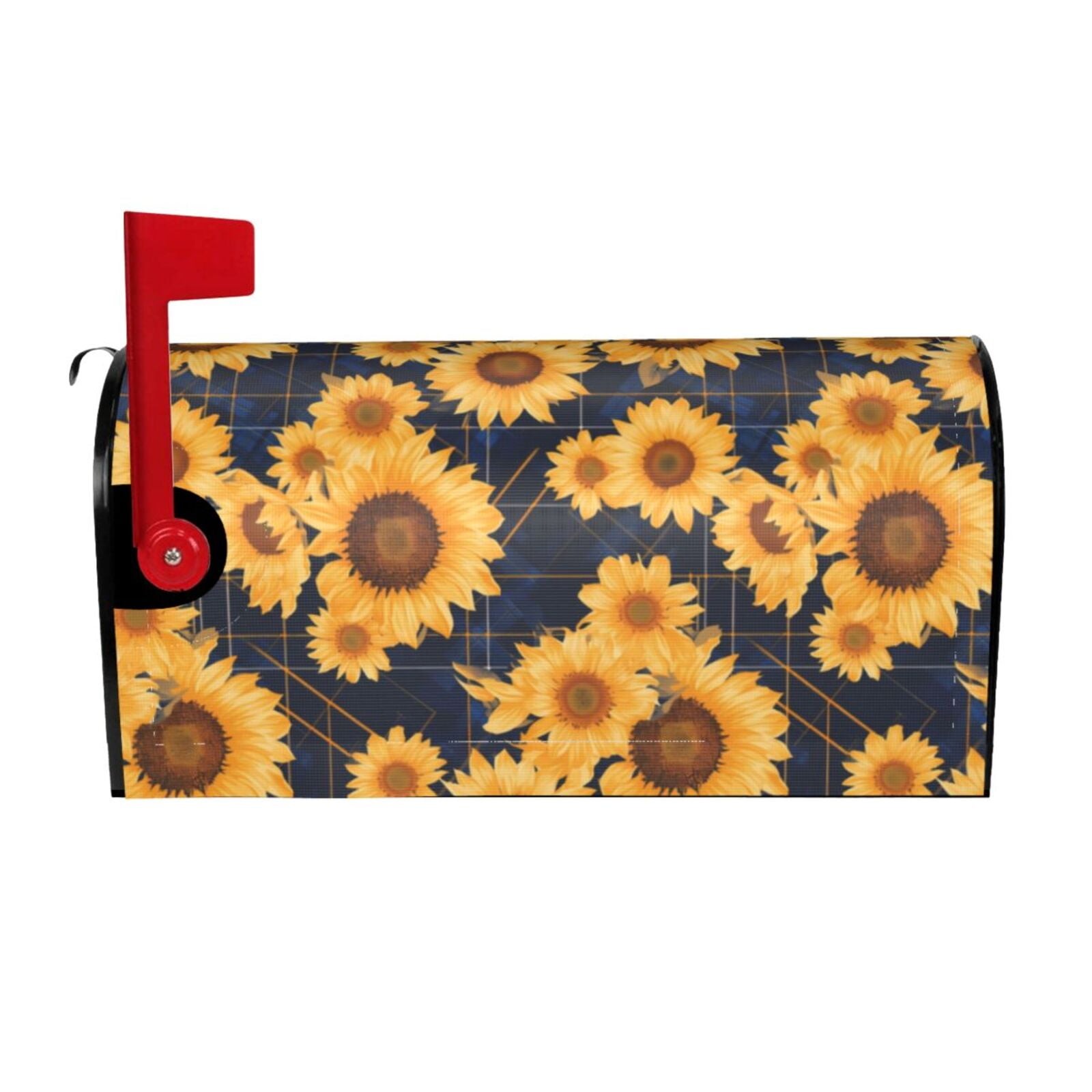 Mailbox Covers Magnetic Standard Size - Navy Blue Plaid Sunflower ...