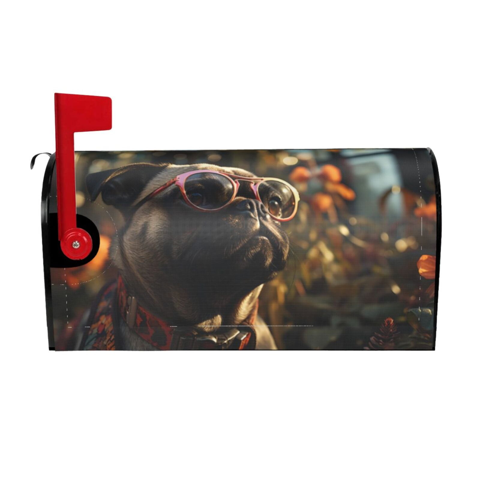 Mailbox Covers Magnetic Standard Size - Pug Wearing Sunglasses Flowers ...