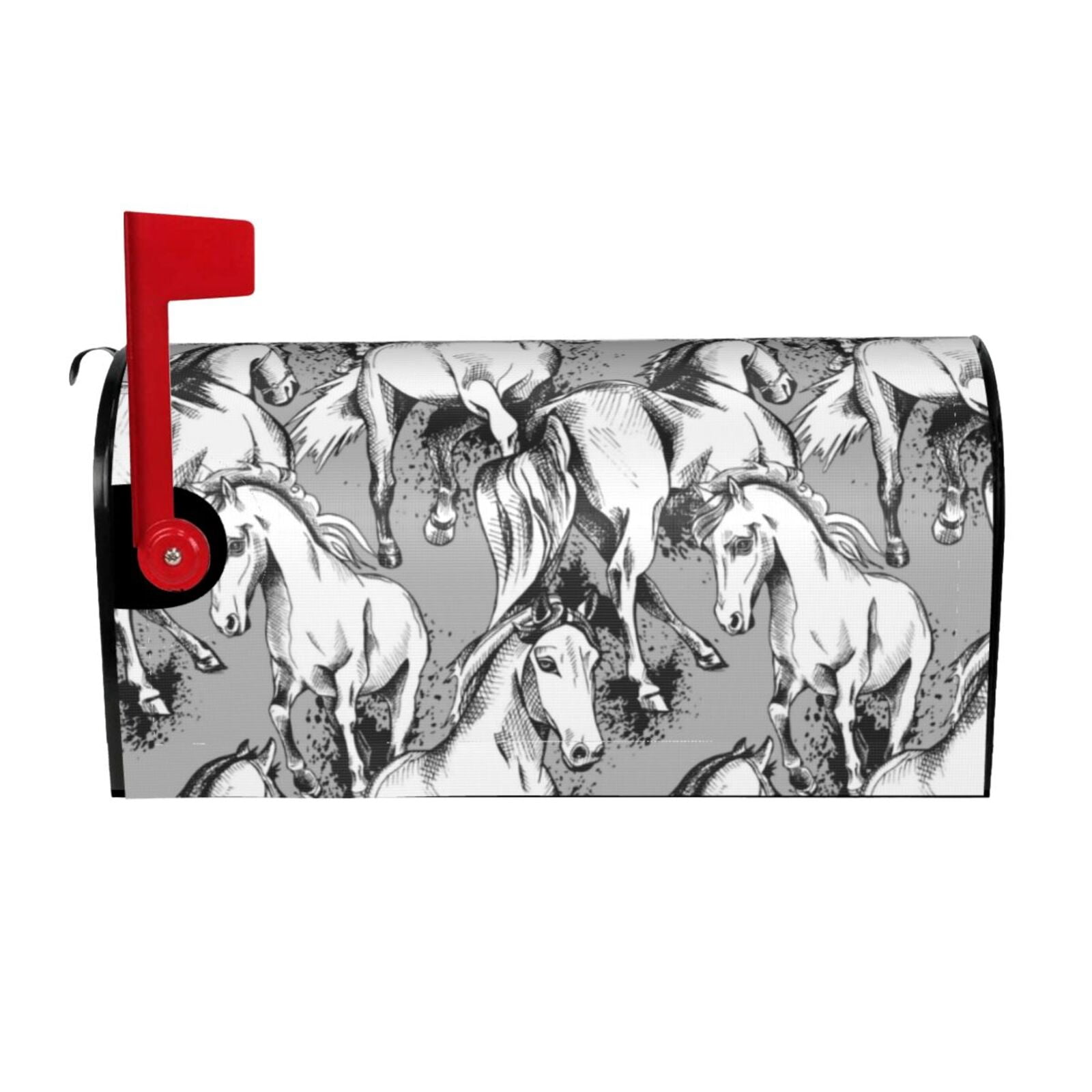 Mailbox Covers Magnetic Standard Size - Sketch Cute Horse Black White ...
