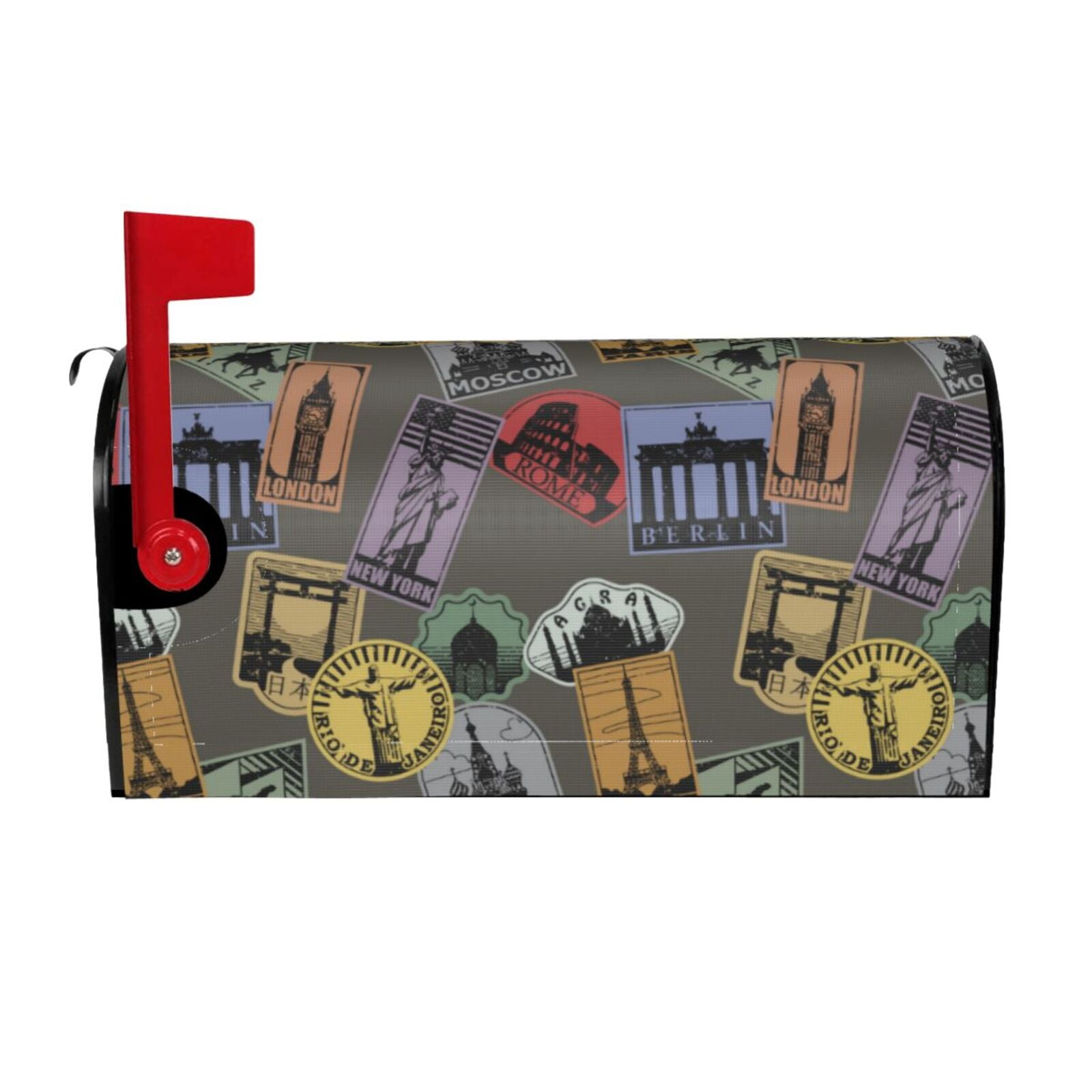 Mailbox Covers Magnetic Standard Size - Stamp worlds Pattern Waterproof ...