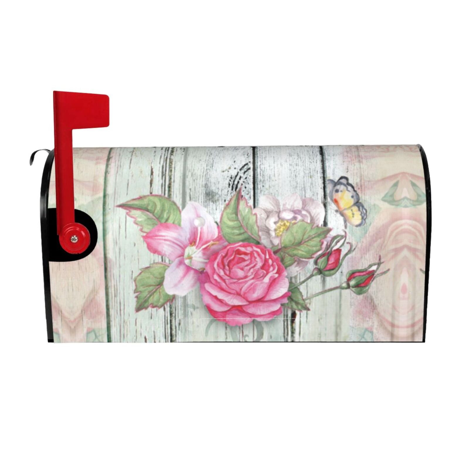 Mailbox Covers Magnetic Standard Size - Vintage Wood with Floral ...