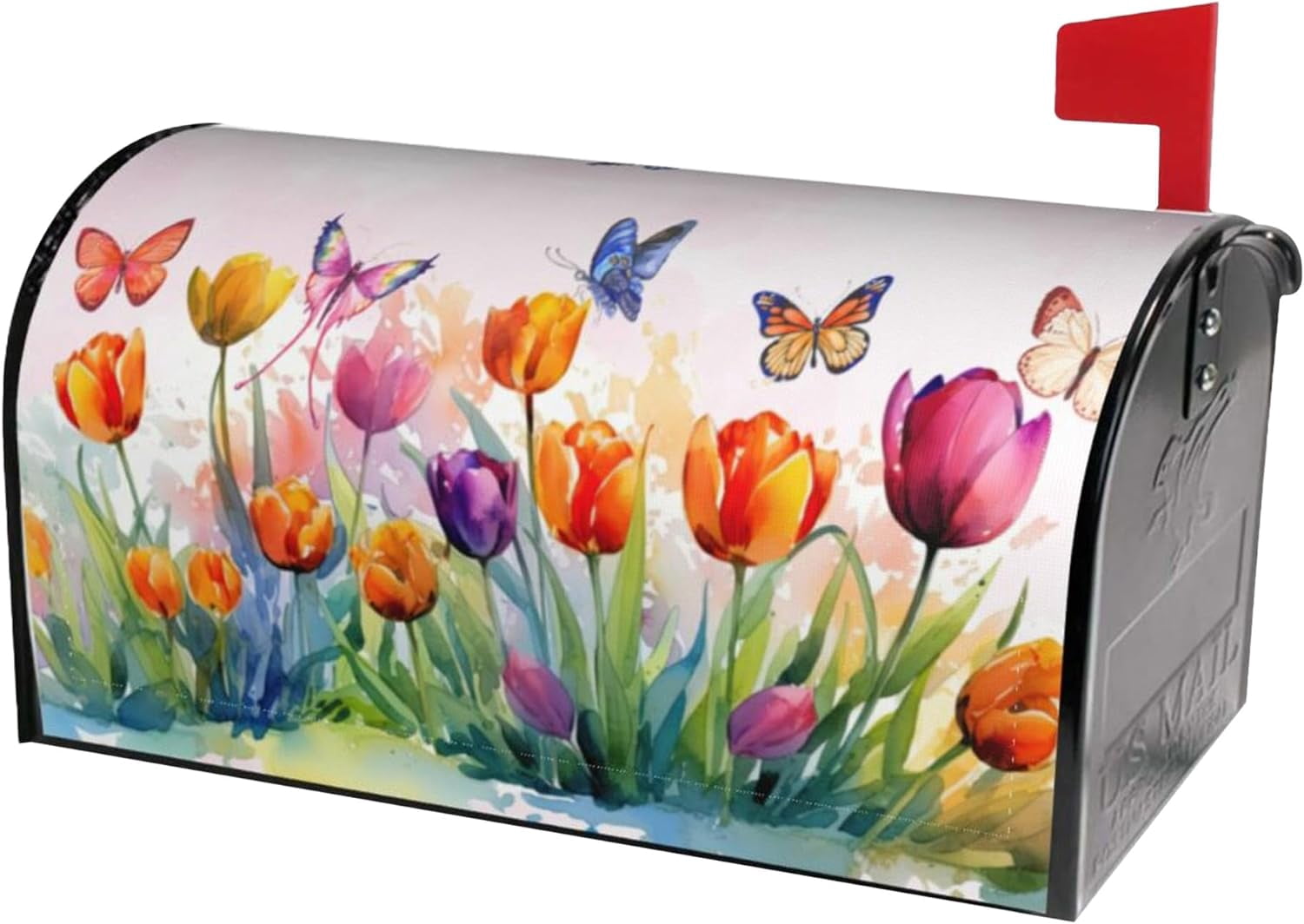 Mailbox Covers Magnetic Standard Size,Watercolor Tulips with Butterfly ...