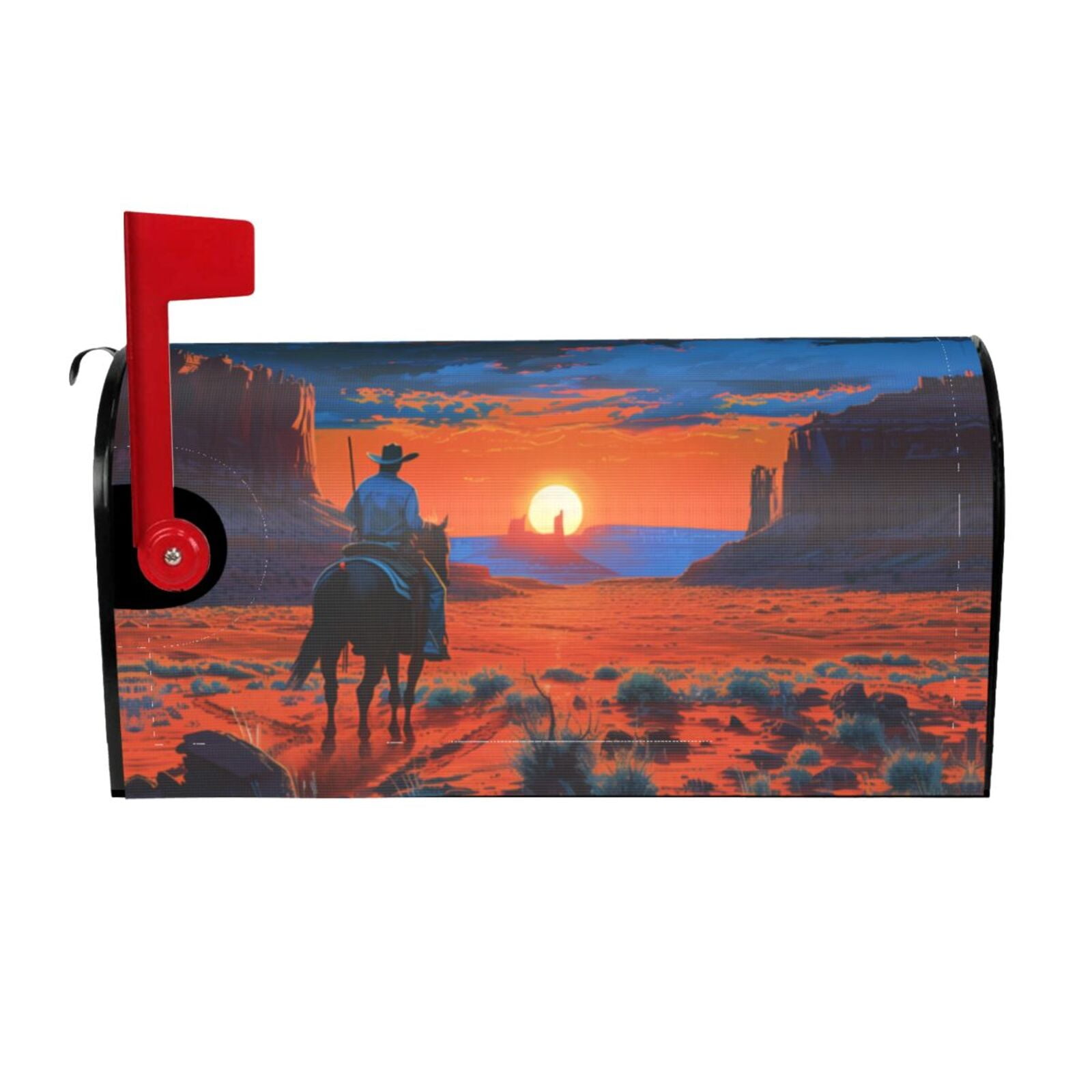 Mailbox Covers Magnetic Standard Size - Western Sunset Desert Cowboy A ...