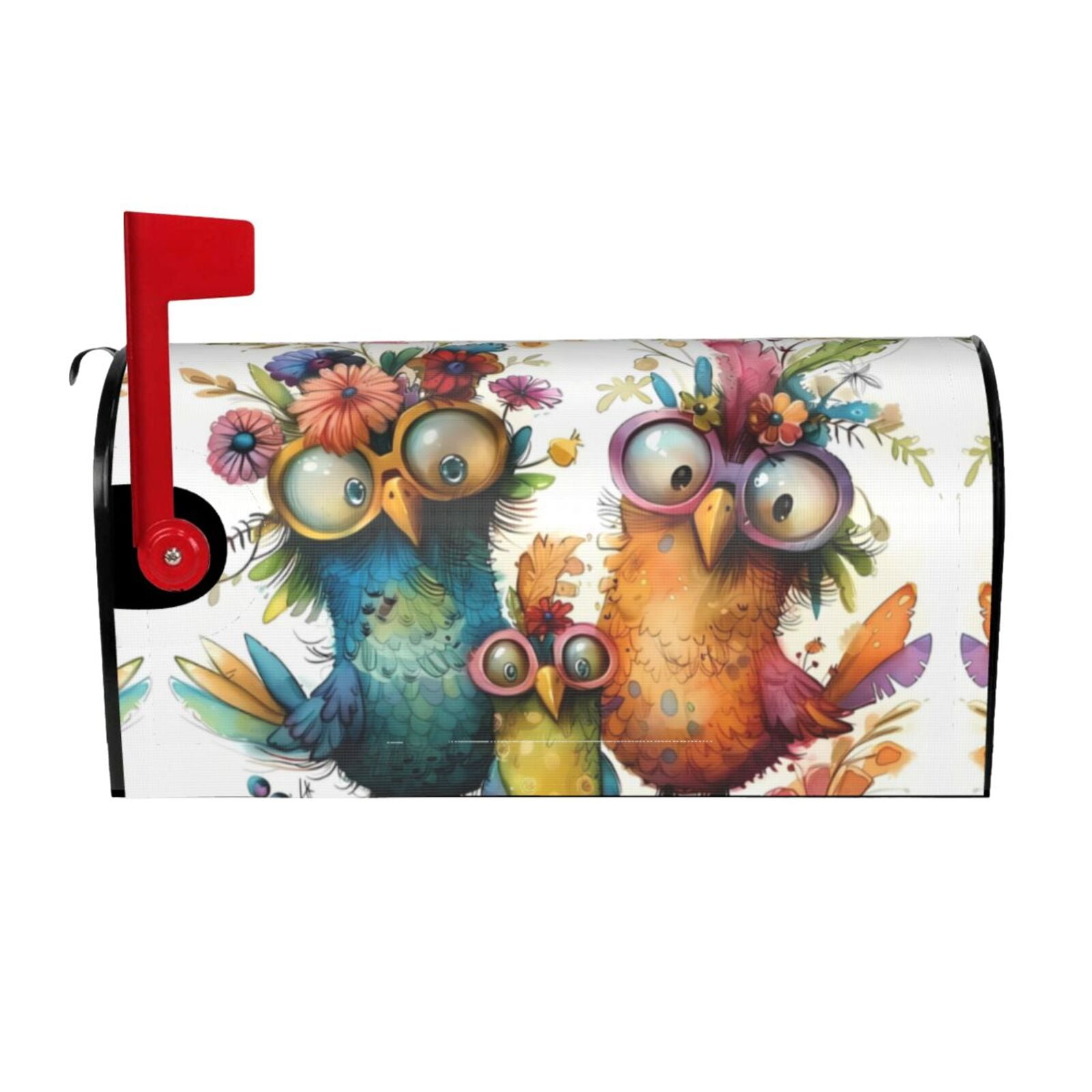 Mailbox Covers Magnetic Standard Size - Whimsical Owl Family Flowers ...