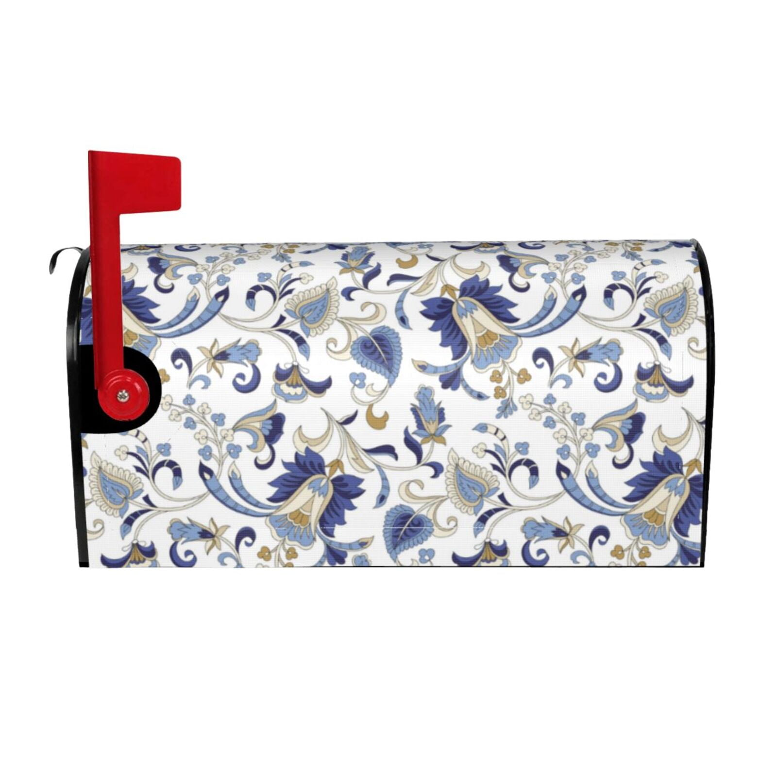 Mailbox Covers Magnetic Standard Size - White Blue Paisley Waterproof ...