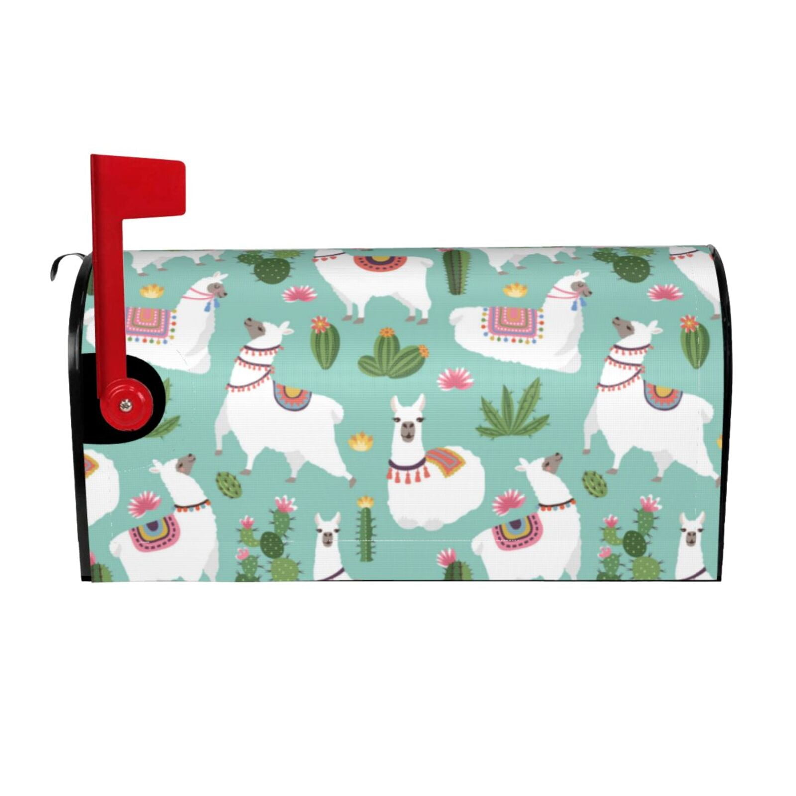 Mailbox Covers Magnetic Standard Size - White Cute Alpaca Green Cactus ...
