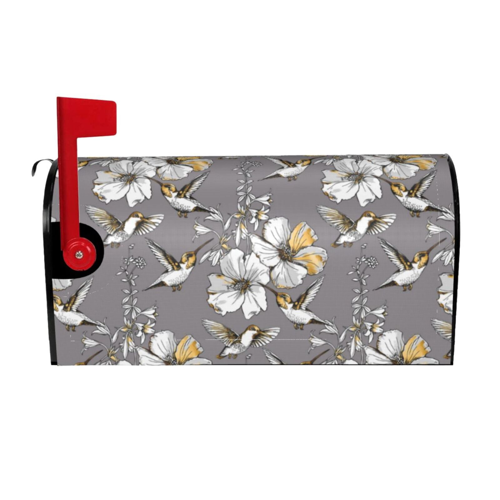 Mailbox Covers Magnetic Standard Size - White Flowers Hummingbird Gray ...