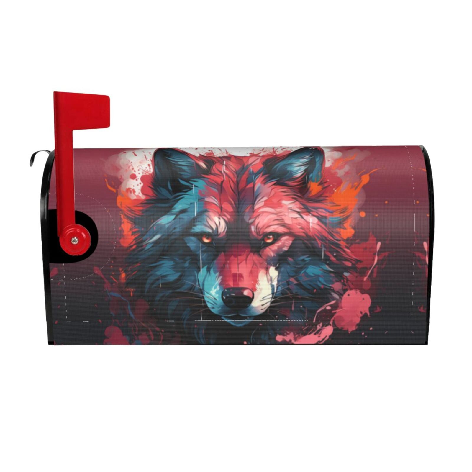 Mailbox Covers, Red Flame Wolf Head Welcome Cute Mailbox Cover Magnetic ...