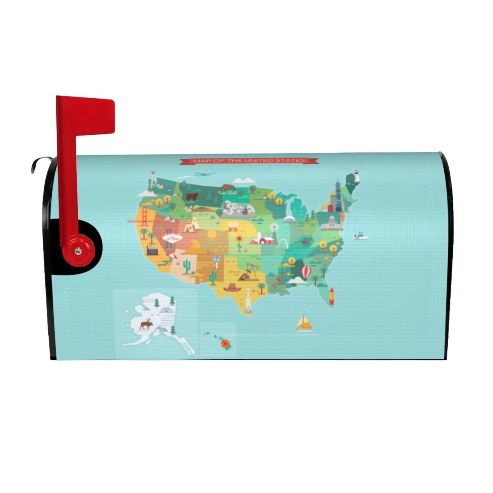 Mailbox Covers, USA Tourist Map Famous Landmarks Welcome Cute Mailbox ...