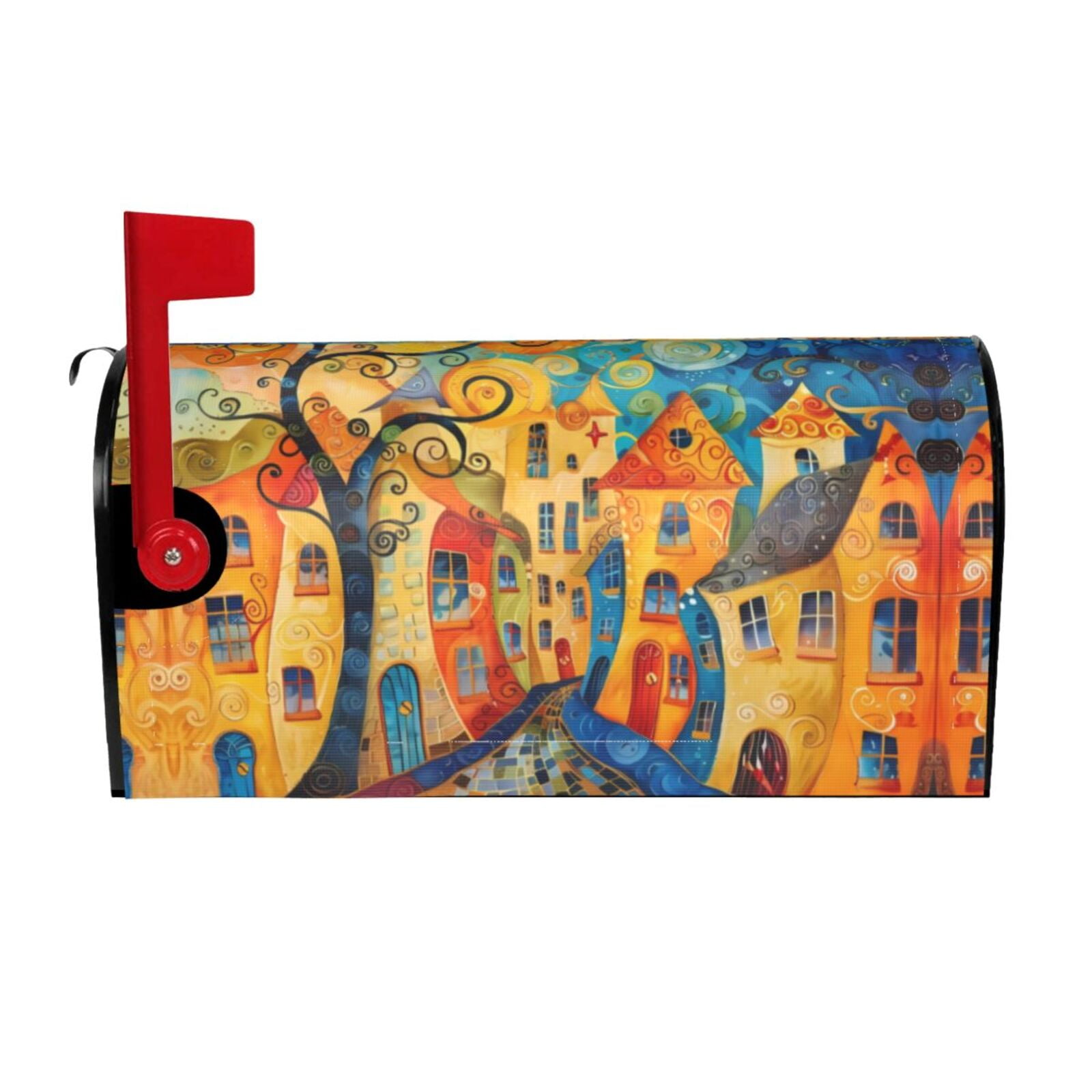 Mailbox Covers, Whimsical Colorful Village Scene Welcome Cute Mailbox ...