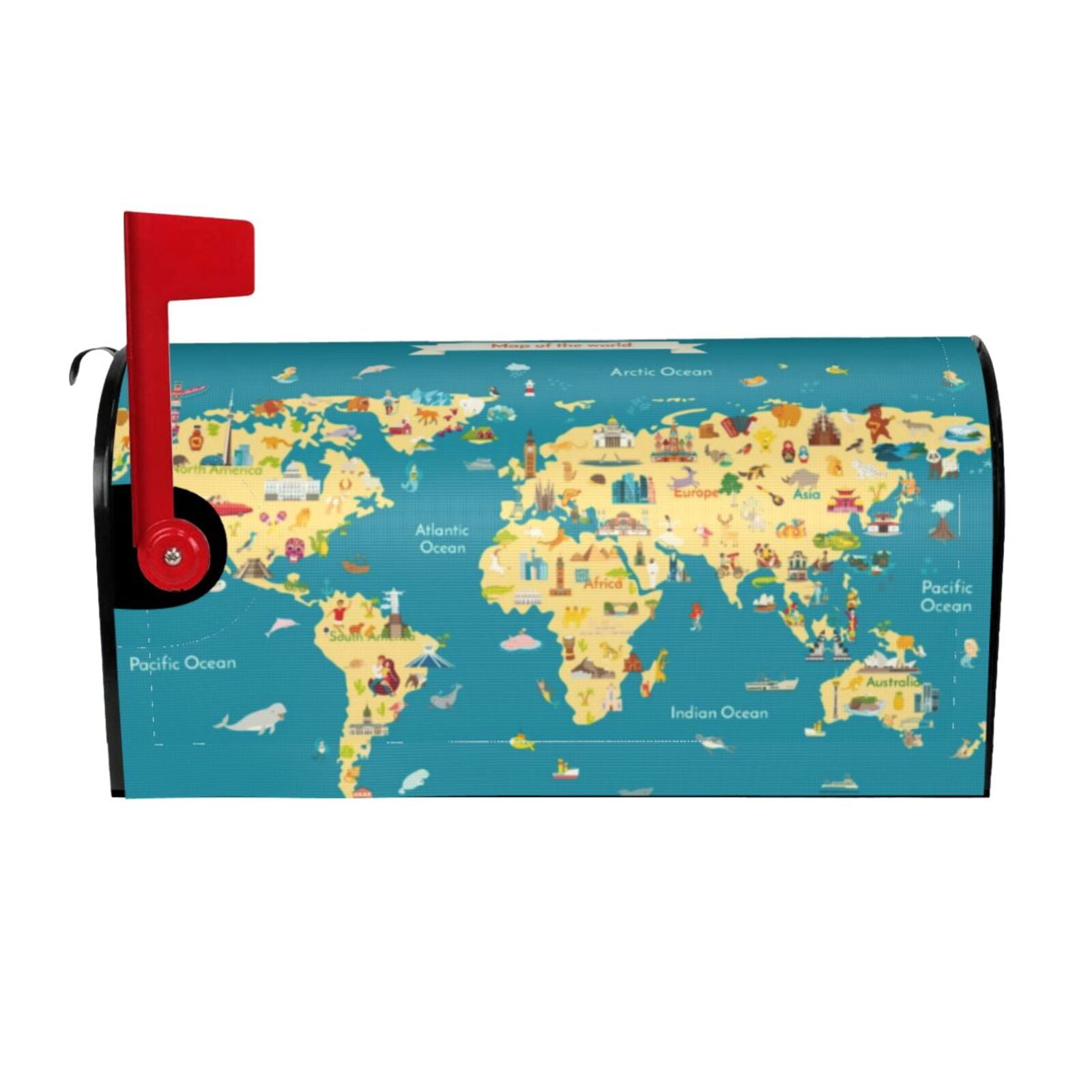 Mailbox Covers, World Map With Landmarks Welcome Cute Mailbox Cover ...