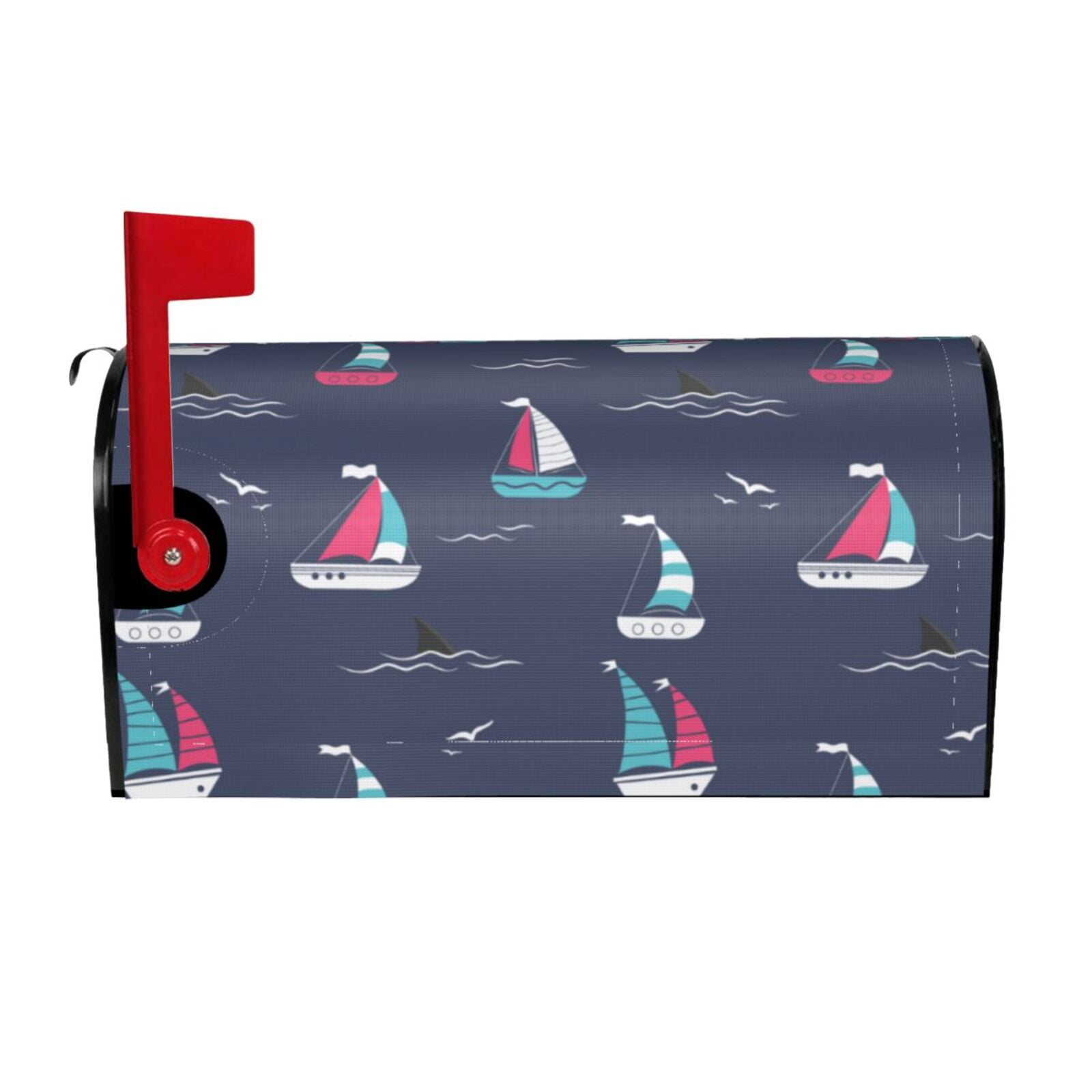 Mailbox Covers, cartoon boat shark fins blue Welcome Cute Mailbox Cover ...