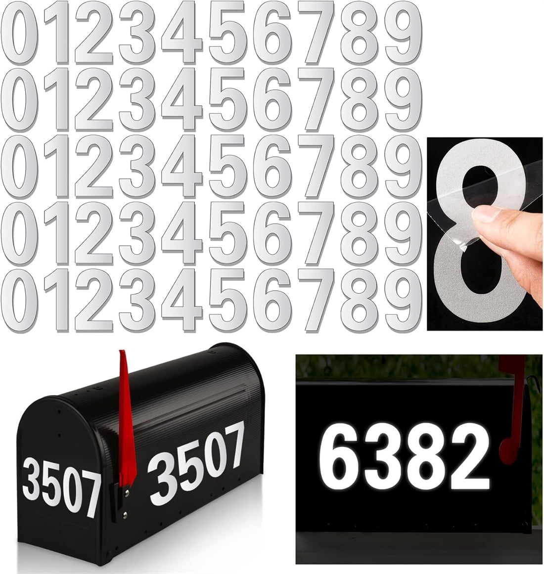 Mailbox Numbers Reflective - 5 Sets Mailbox Numbers Sticker for Outside Vinyl Waterproof Number ...