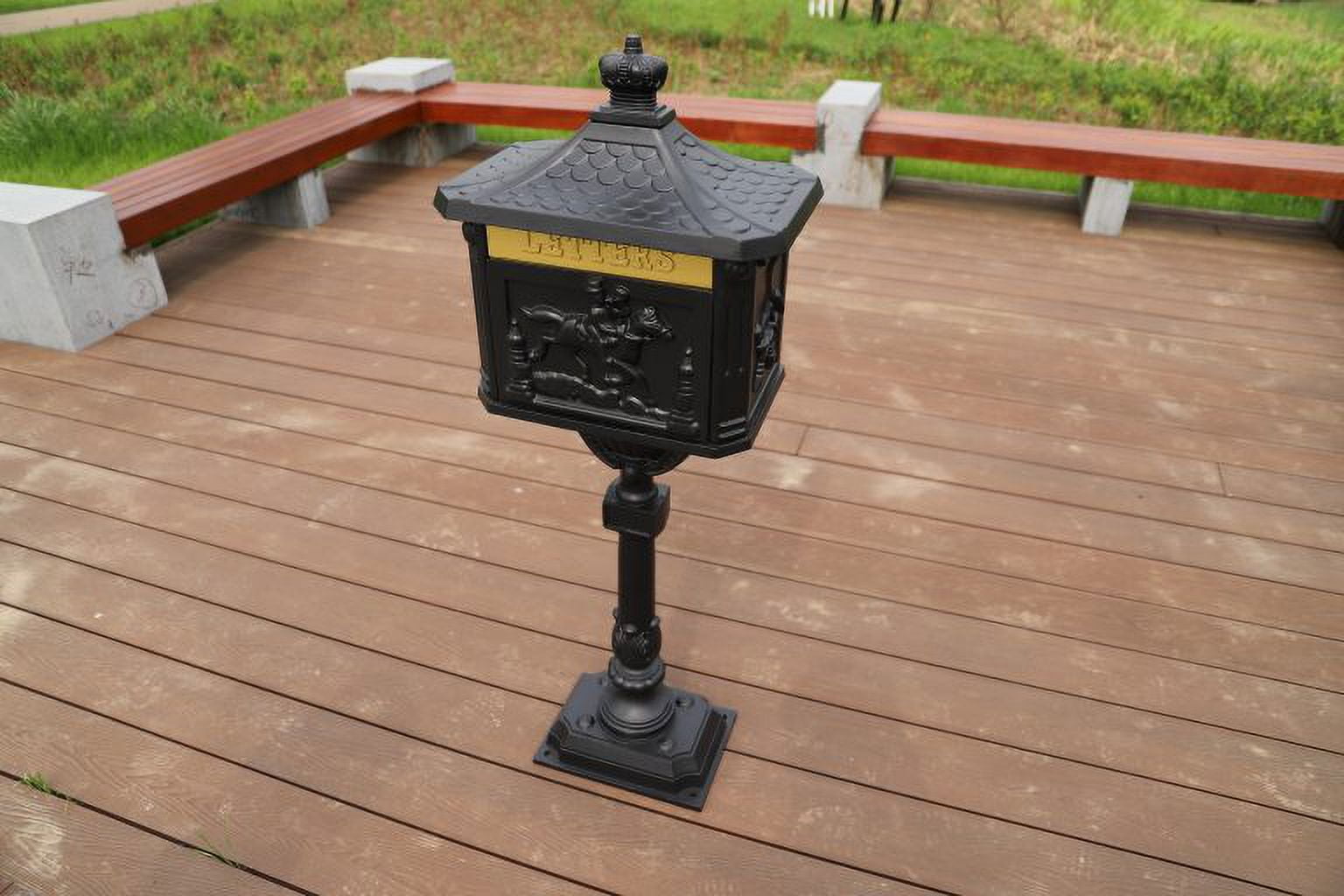 Mailbox Post Mounted Heavy Duty Cast Aluminum Black with Keys Locking ...