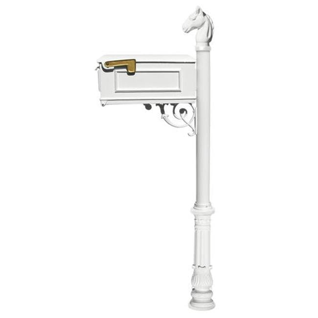 Mailbox System with Post Ornate Base & Horsehead Finial, White ...