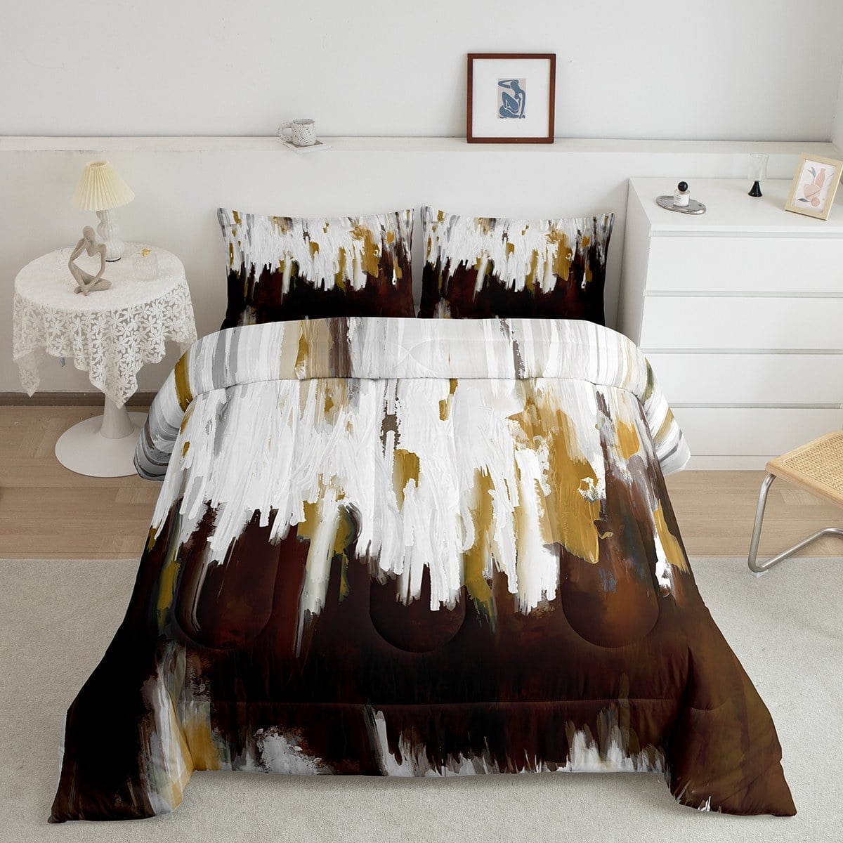 Maillard Brown Bedding Twin Abstract Watercolor Comforter Set, Gradient ...