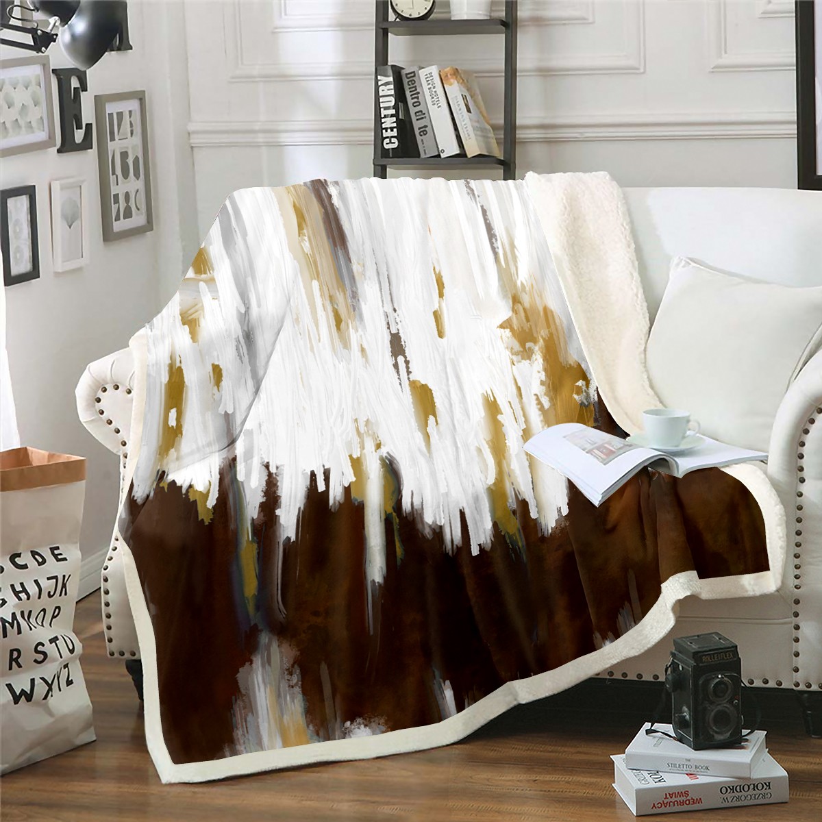 Maillard Brown Sherpa Blanket Abstract Watercolor Blanket, Gradient ...
