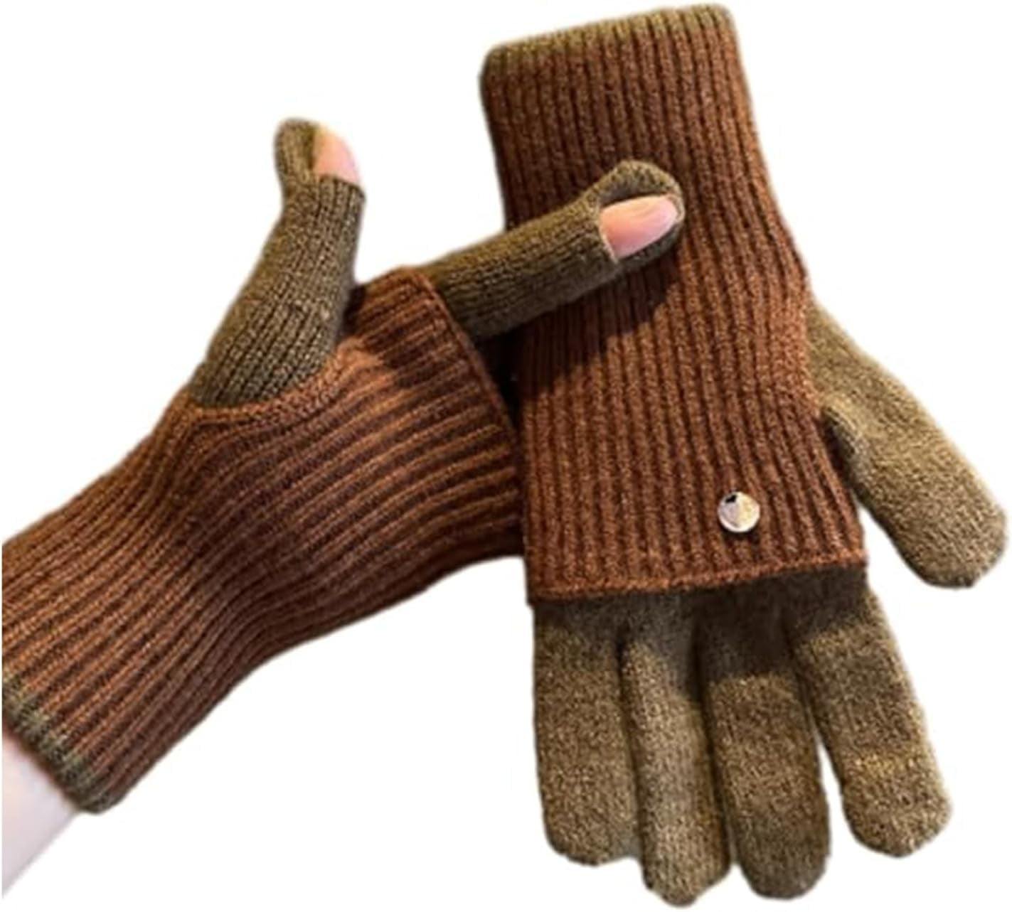 Maillard Two-Way Knit Gloves, Color Blocked Knitted Wool Glove ...