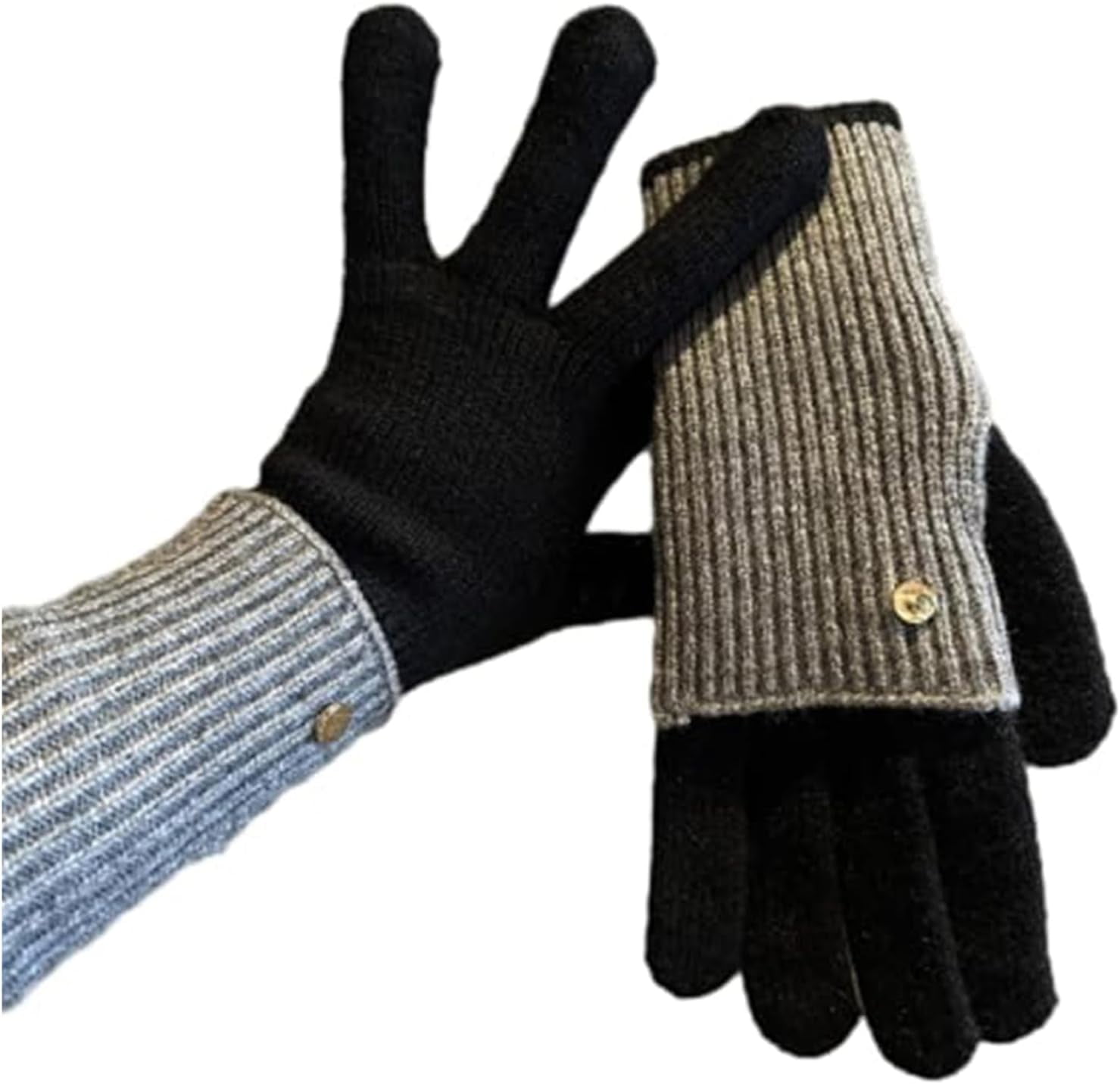 Maillard Two-Way Knit Gloves, Color Blocked Knitted Wool Glove ...