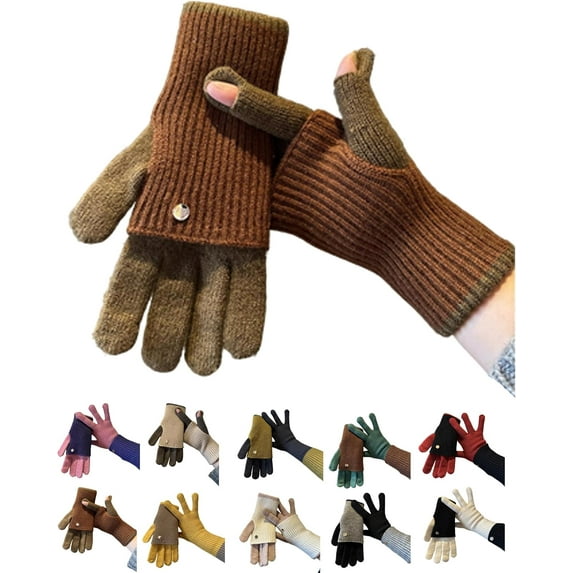 Maillard Two-Way Knit Gloves, Convertible Full & Half Finger Gloves ...