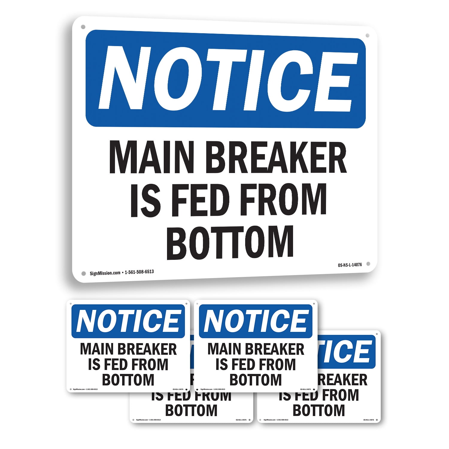 Main Breaker Is Fed From Bottom OSHA Notice Aluminum Sign 10 Inch x 7 ...