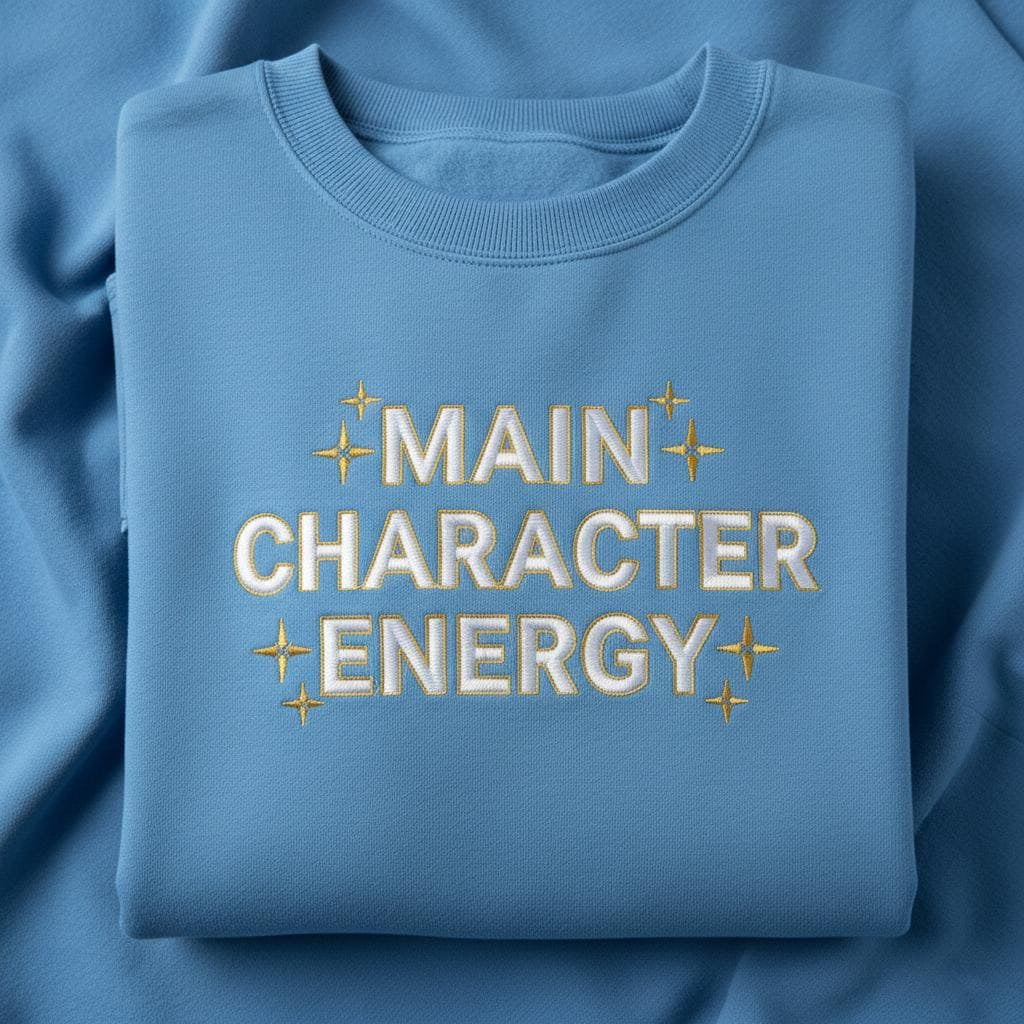Main Character Energy Embroidered Sweatshirt, Aesthetic Blue Crewneck ...