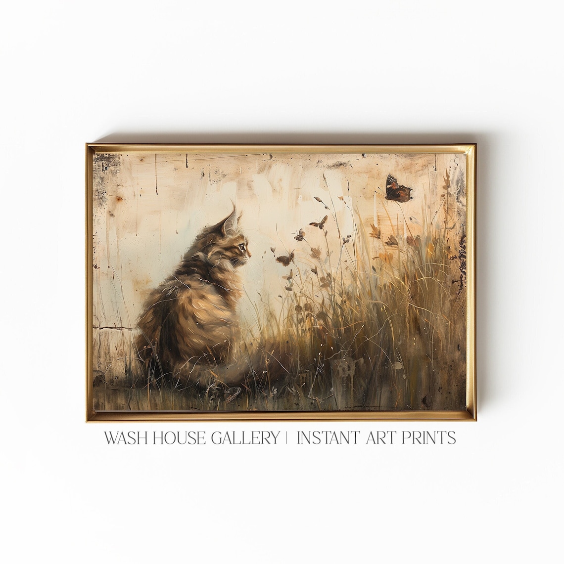 Main Coone Wall Art Cottagecore Cat Flower Meadow Wall Art Main Coon ...