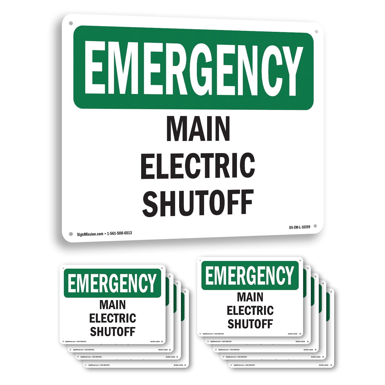 Main Electric Shutoff OSHA Emergency Rigid Plastic Sign 14 Inch x 10 ...