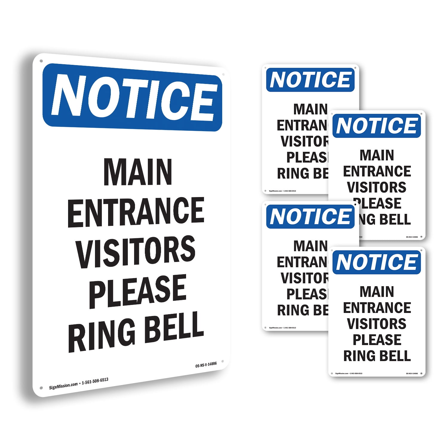 Main Entrance Visitors Please Ring Bell OSHA Notice Rigid Plastic Sign ...