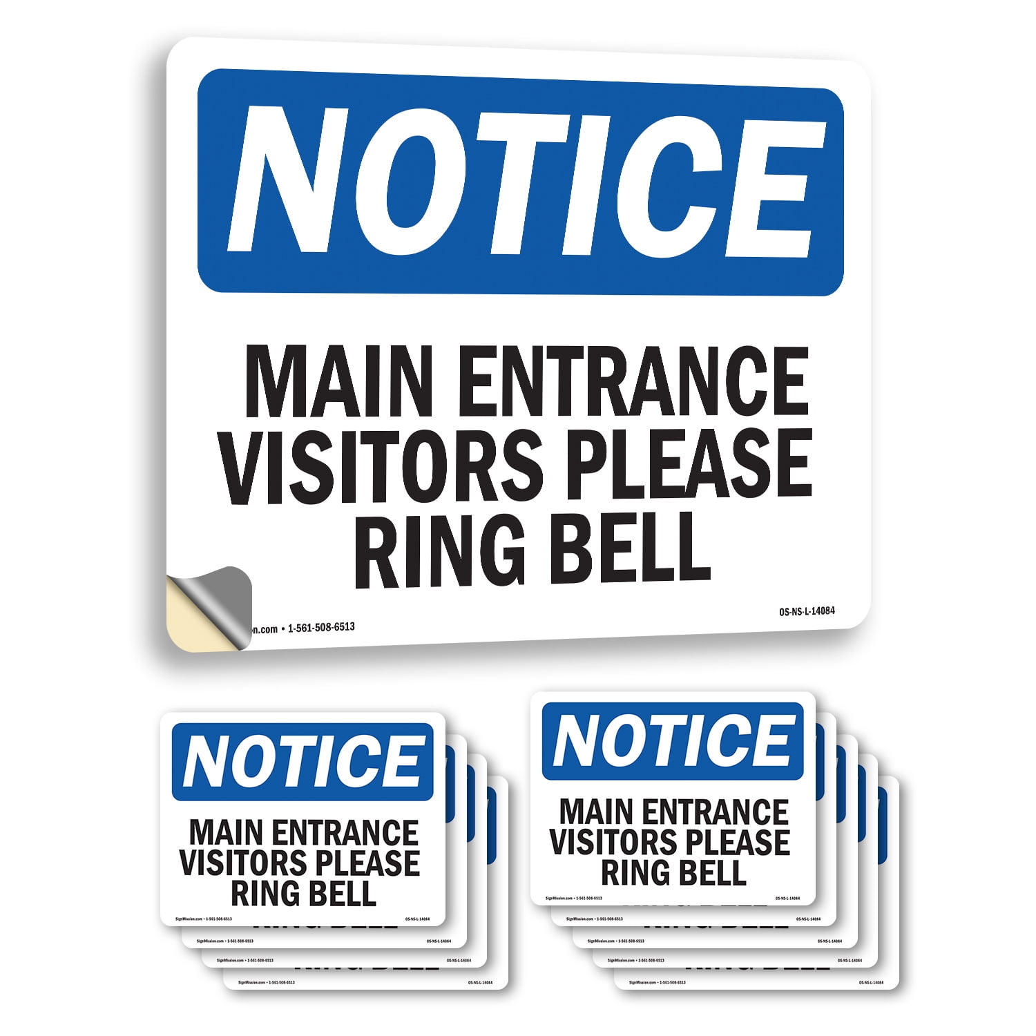 Main Entrance Visitors Please Ring Bell OSHA Notice Vinyl Decal Label ...