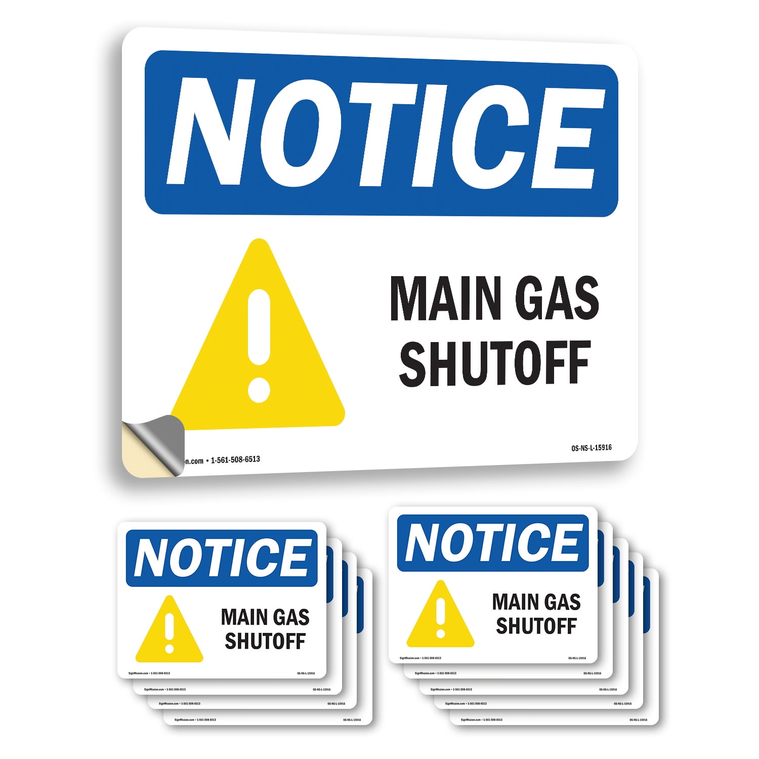 Main Gas Shutoff OSHA Notice Vinyl Decal Label 18 Inch x 12 Inch - 10 ...