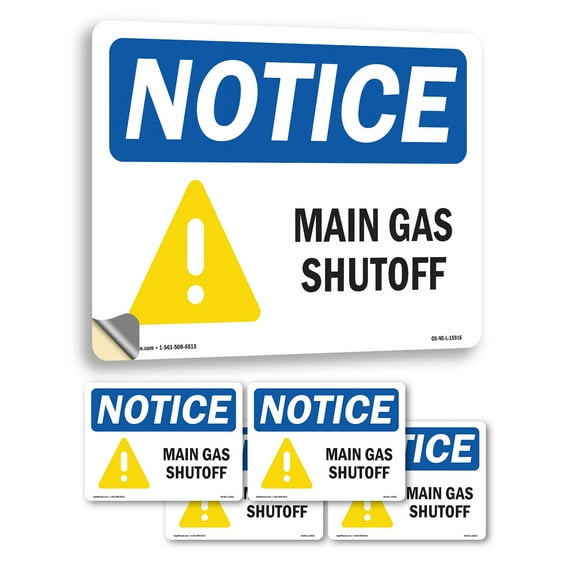 Main Gas Shutoff OSHA Notice Vinyl Decal Label 24 Inch x 18 Inch - 5 ...