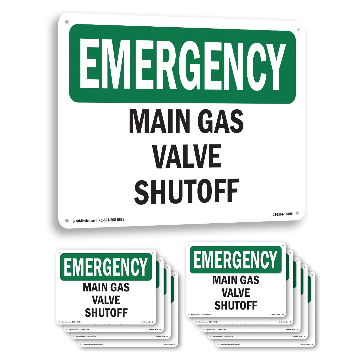 Main Gas Valve Shutoff OSHA Emergency Rigid Plastic Sign 10 Inch x 7 ...