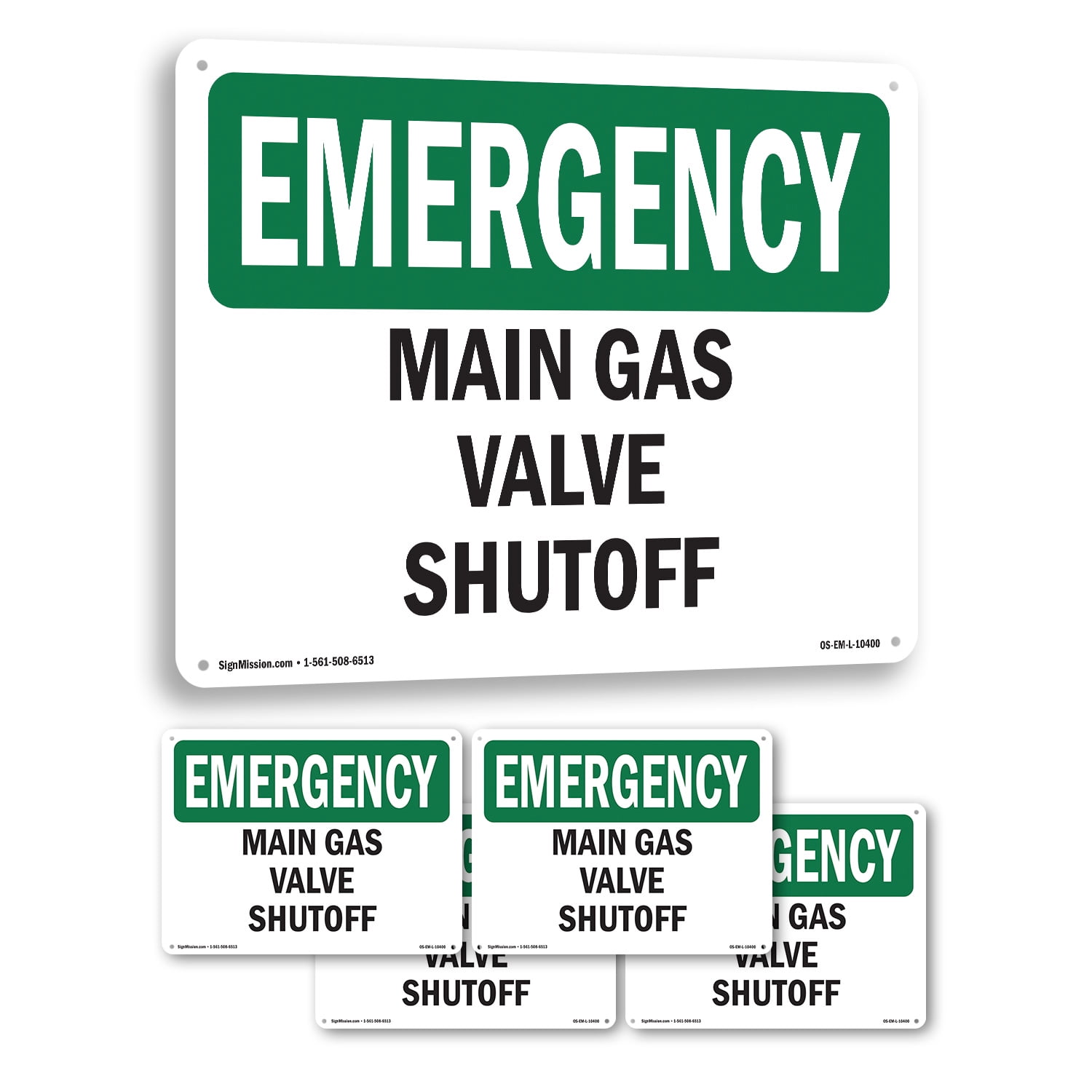 Main Gas Valve Shutoff OSHA Emergency Rigid Plastic Sign 24 Inch x 18 ...
