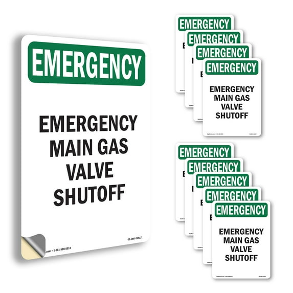 Main Gas Valve Shutoff OSHA Emergency Vinyl Decal Label 10 Inch x 7 ...