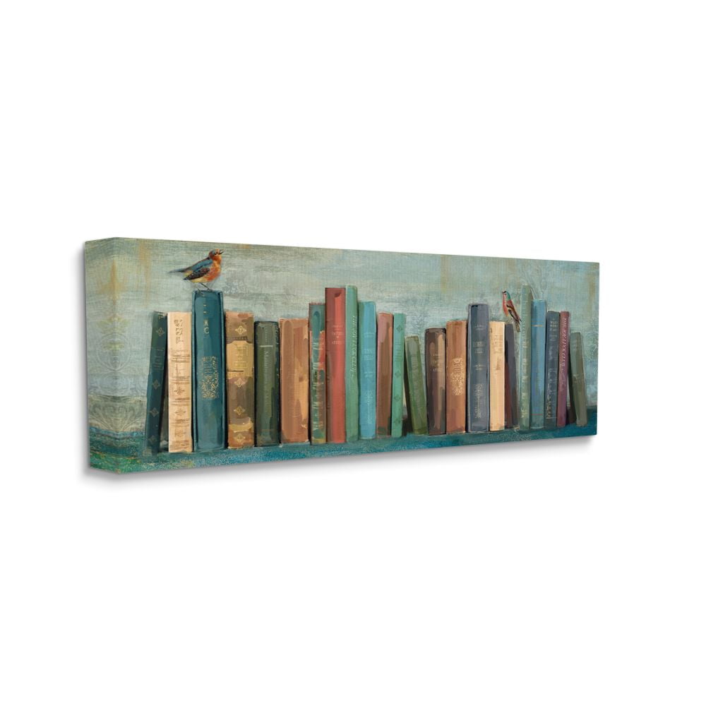 Books And Birds Green Blue Textured Painting - Canvas Art Print ...