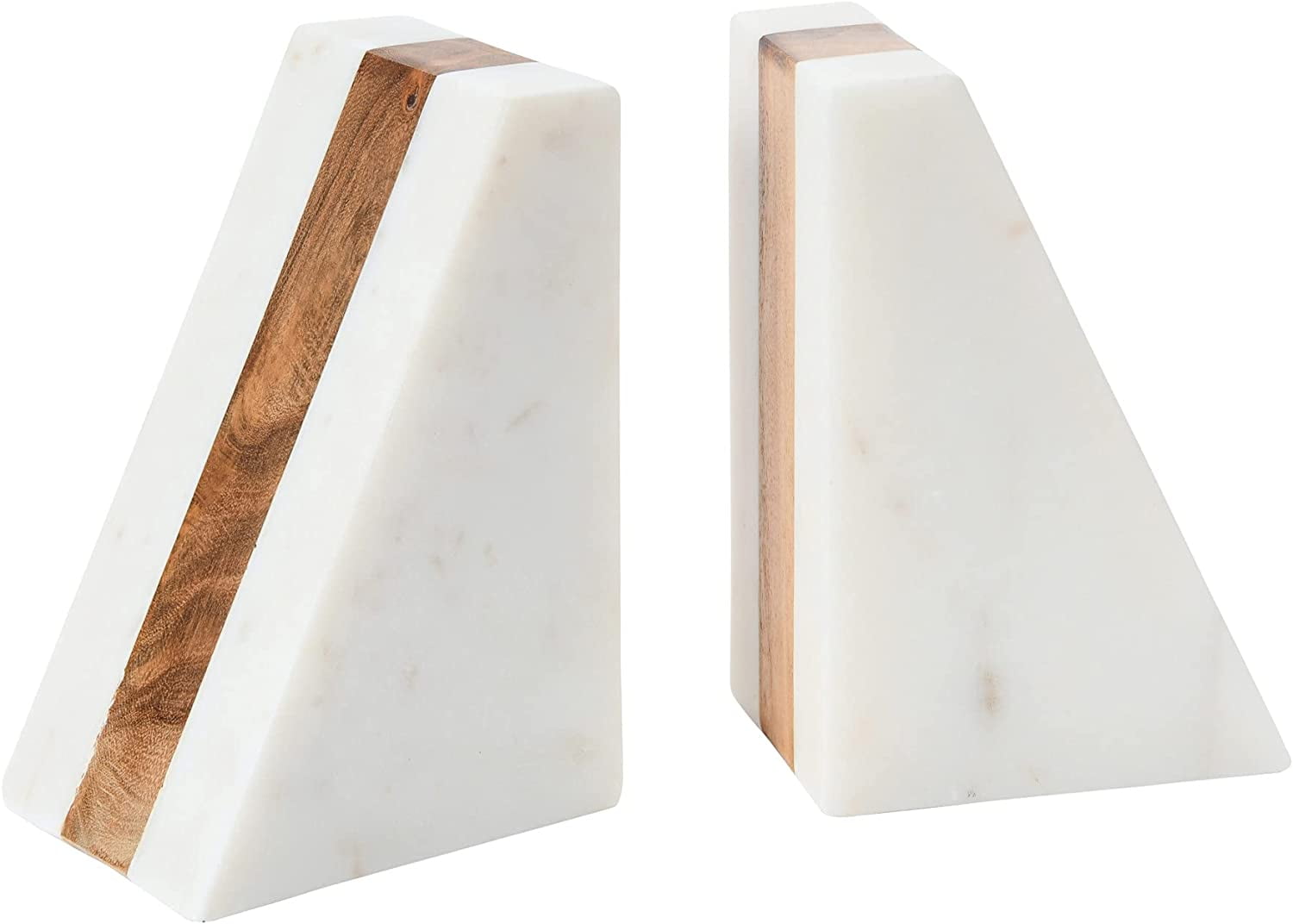 Main + Mesa Marble Geometric Bookends with Wood Inlay, White - Walmart.com