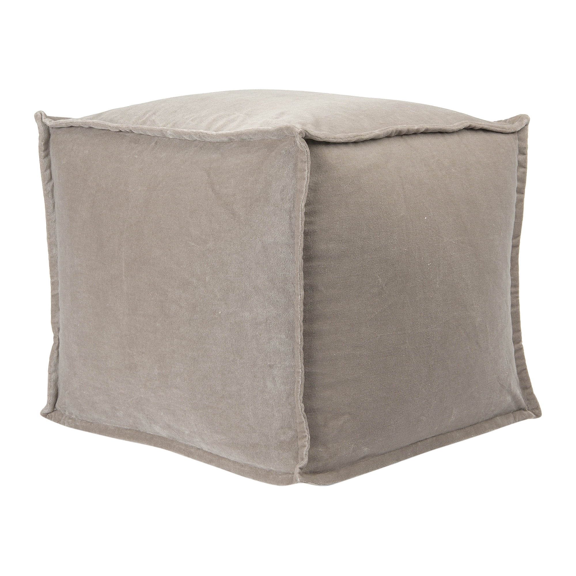 Main + Mesa Boho Dove-Gray Velvet Square Pouf, Resilient Beads ...