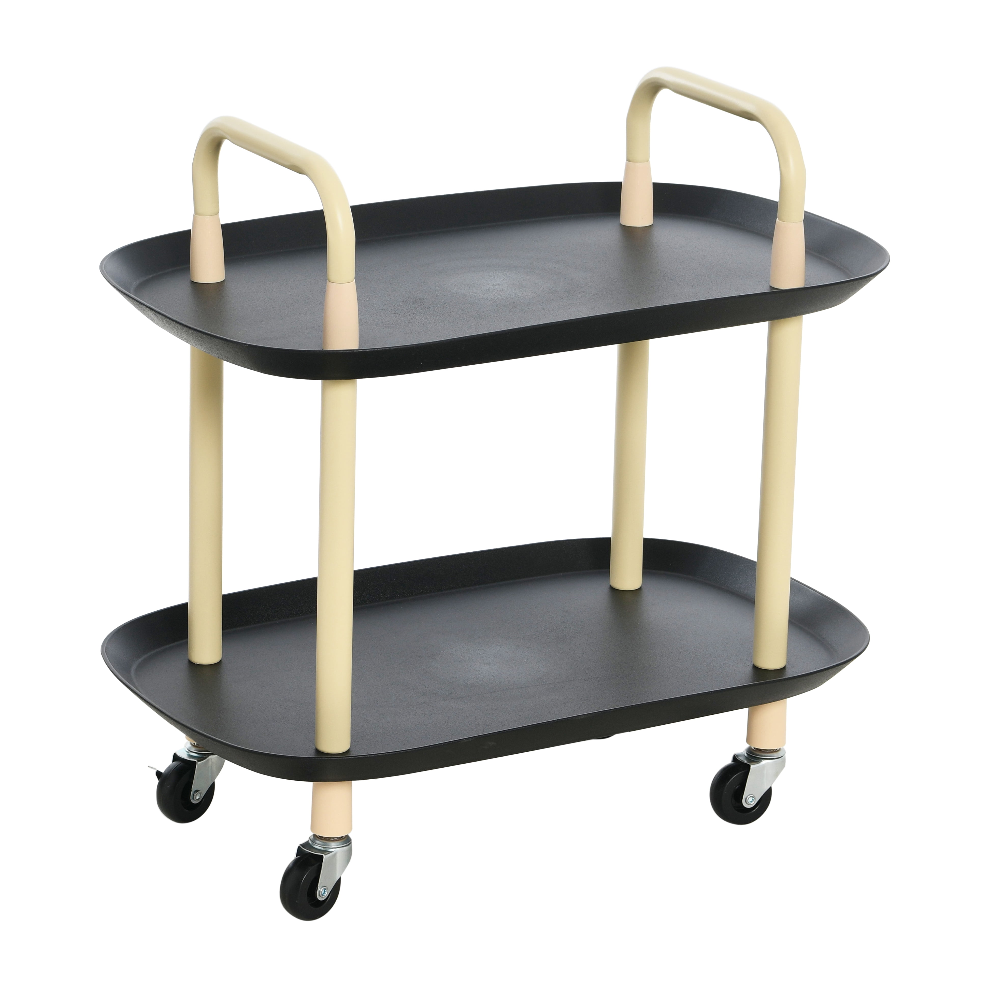 Main + Mesa Modern Plastic and Metal 2-Tier Trolley, Black and Sand ...