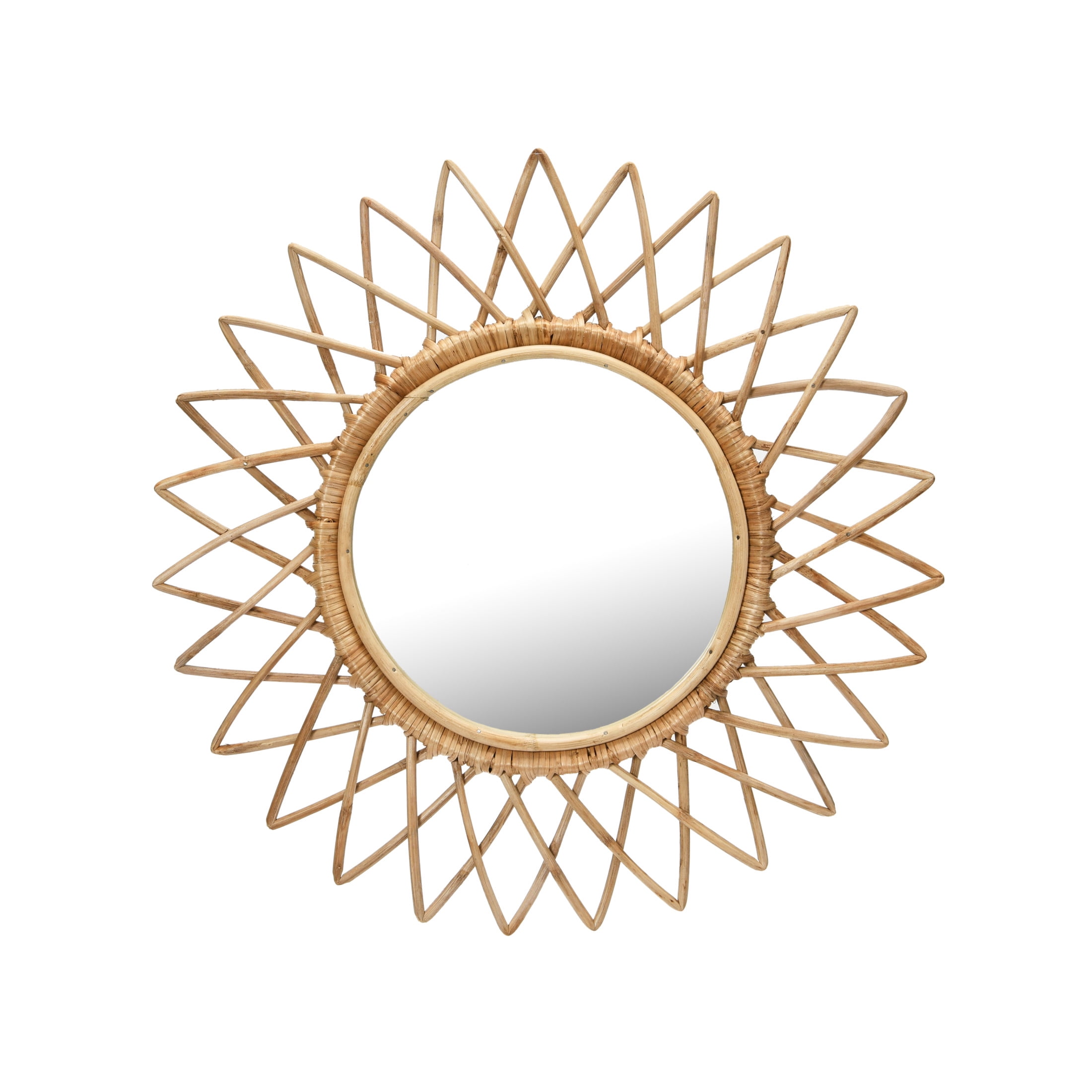 Main + Mesa Round Wall Mirror, Woven Cane Frame, Boho Style, 23 Inches ...