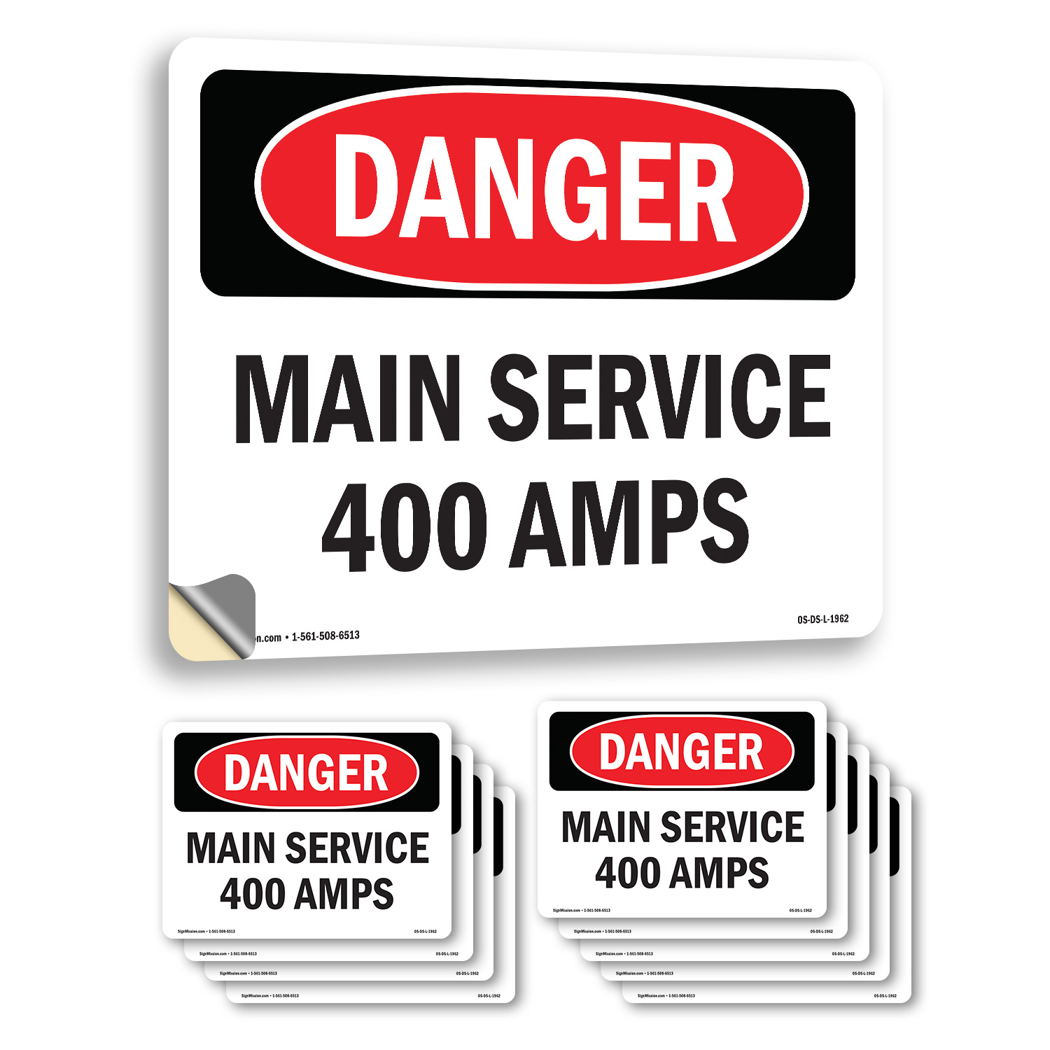 Main Service 400 Amps OSHA Danger Vinyl Decal Label 5 Inch x 3.5 Inch ...